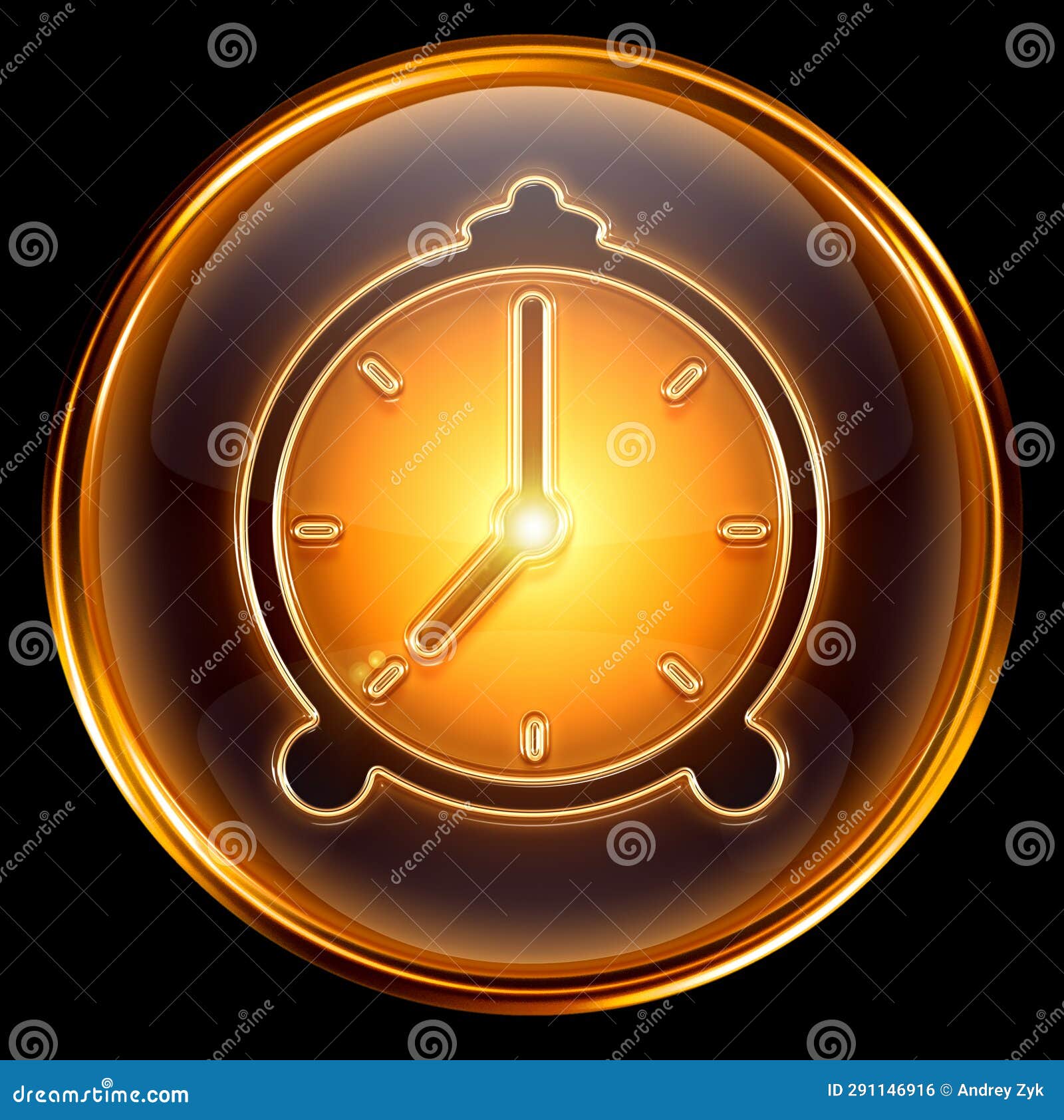 Clock Icon Gold, Isolated on Black Stock Illustration - Illustration of ...