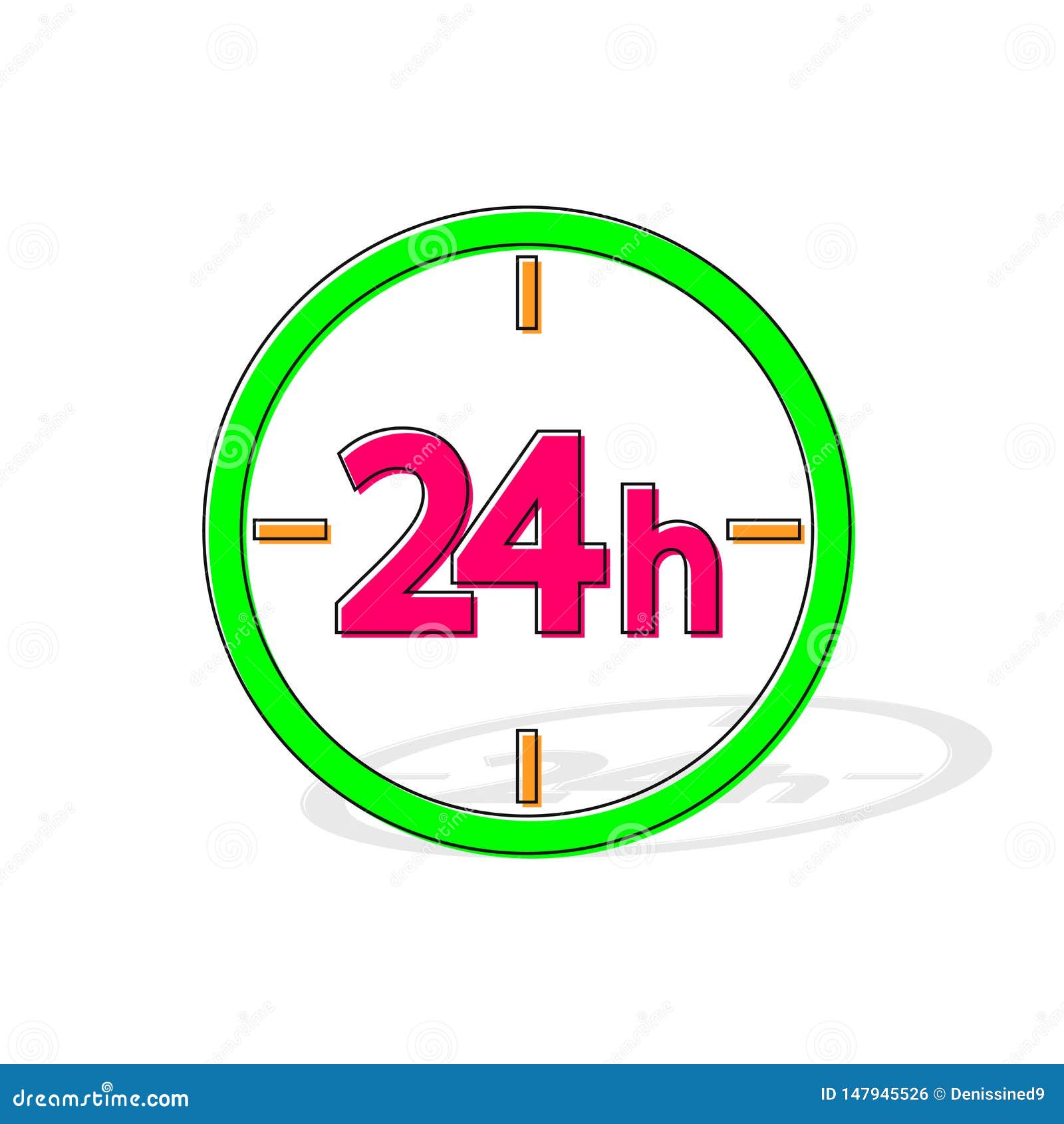 Clock Icon, 24 Hour, Flat Design Template, Vector Illustration Stock ...