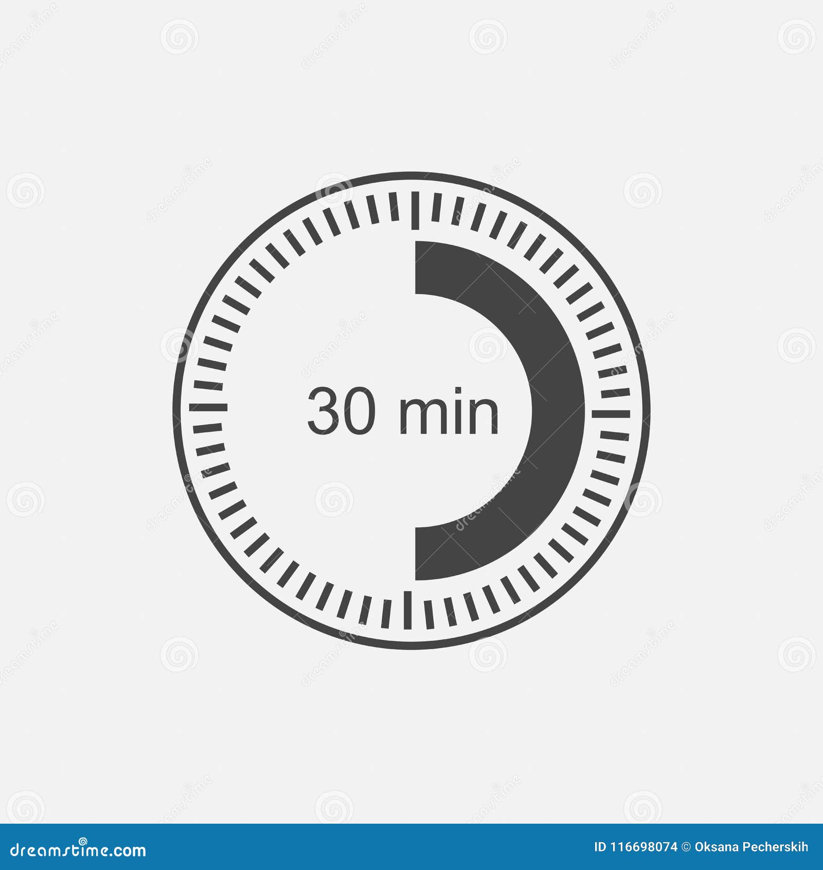 A Clock Icon Indicating A Time Interval Of 30 Minutes Thirty Mi Stock