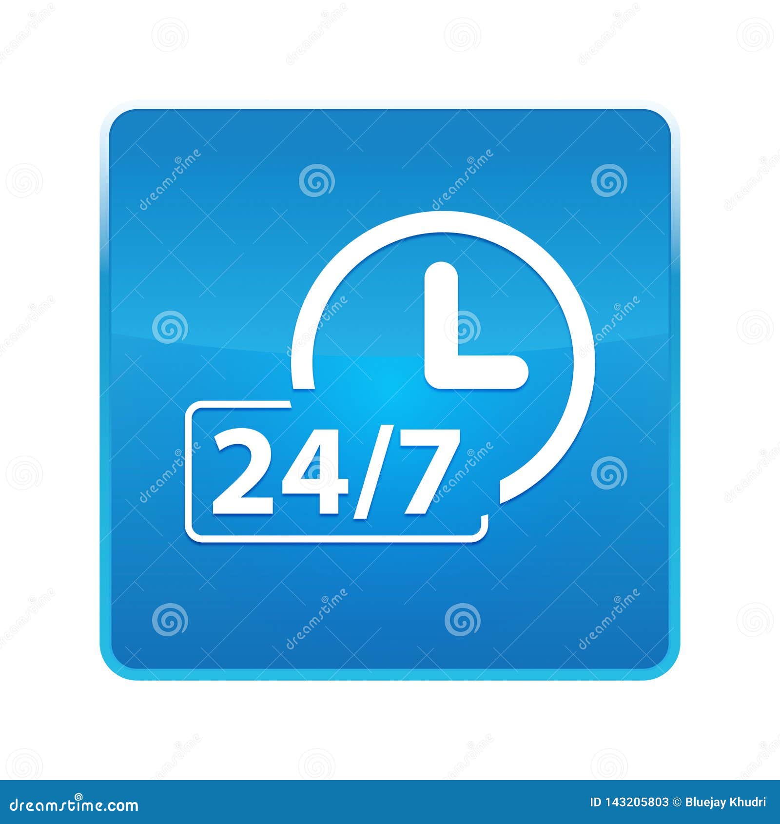24/7 Clock Icon Shiny Blue Square Button Stock Illustration ...