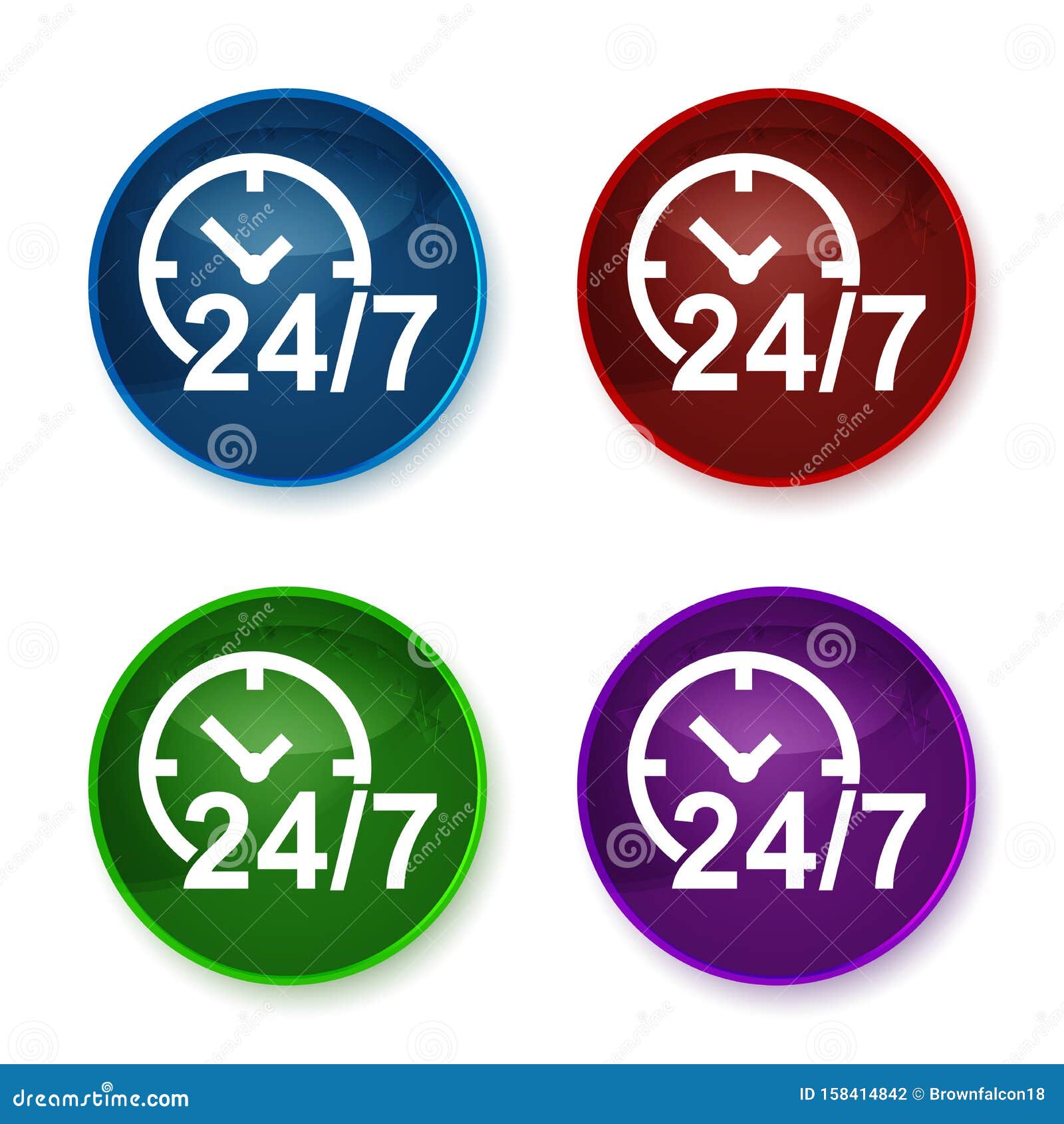 24/7 Clock Icon Shiny Round Buttons Set Illustration Stock Vector ...