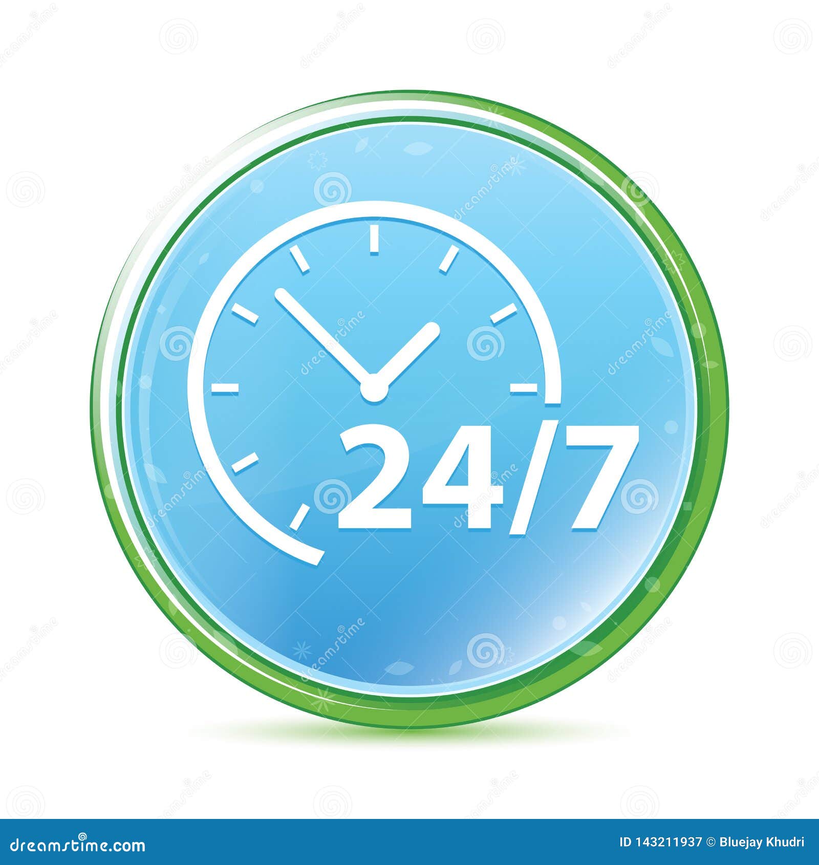 24/7 Clock Icon Natural Aqua Cyan Blue Round Button Stock Illustration ...