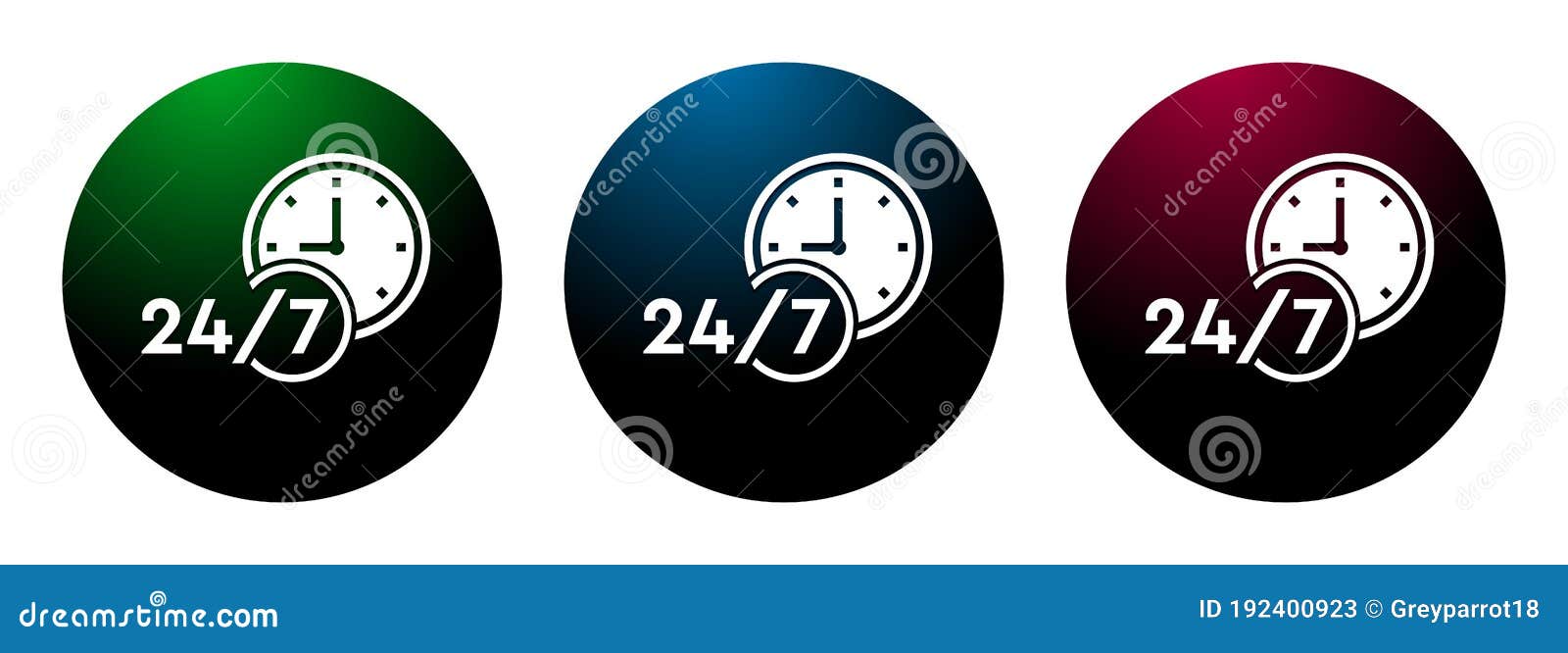 24/7 Clock Icon Night Surface Round Button Set Illustration Stock ...