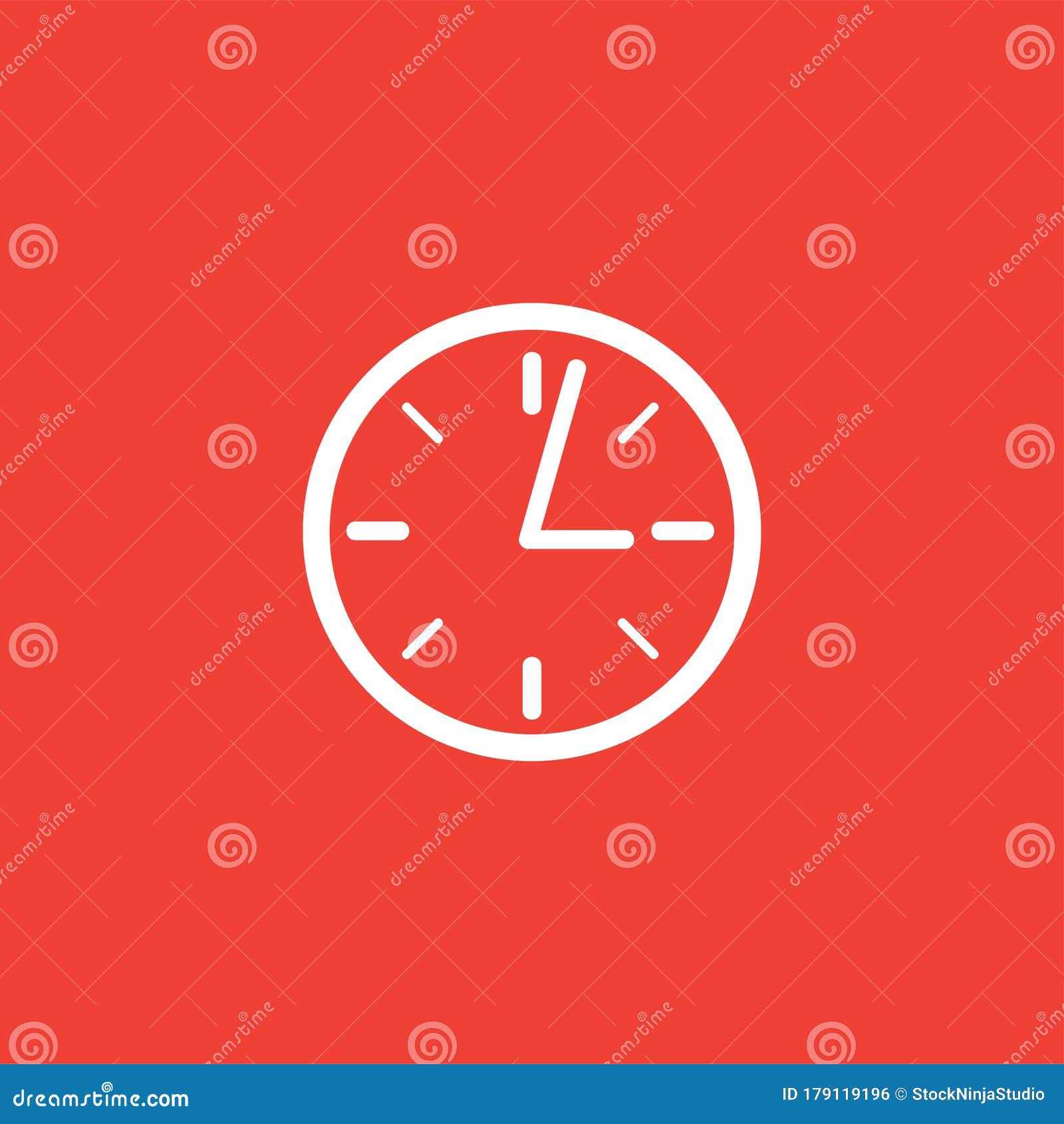 Clock Icon on Red Background. Red Flat Style Vector Illustration Stock ...