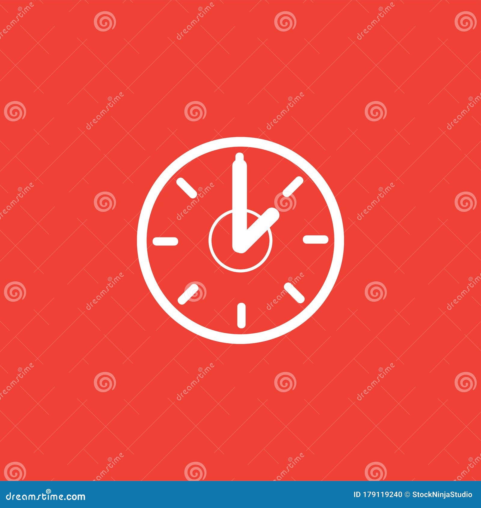 Clock Icon on Red Background. Red Flat Style Vector Illustration Stock ...