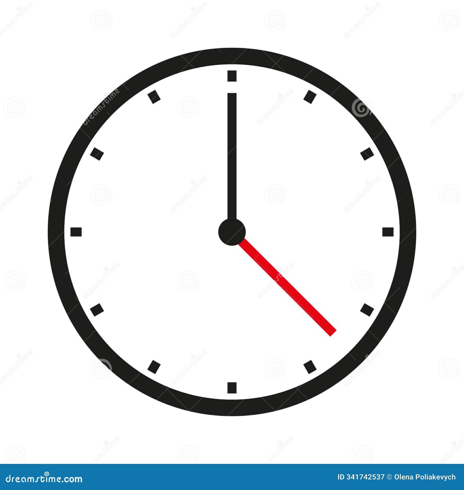 Clock Icon. Red Minute Hand. Simple Round Shape. Vector Image Stock ...