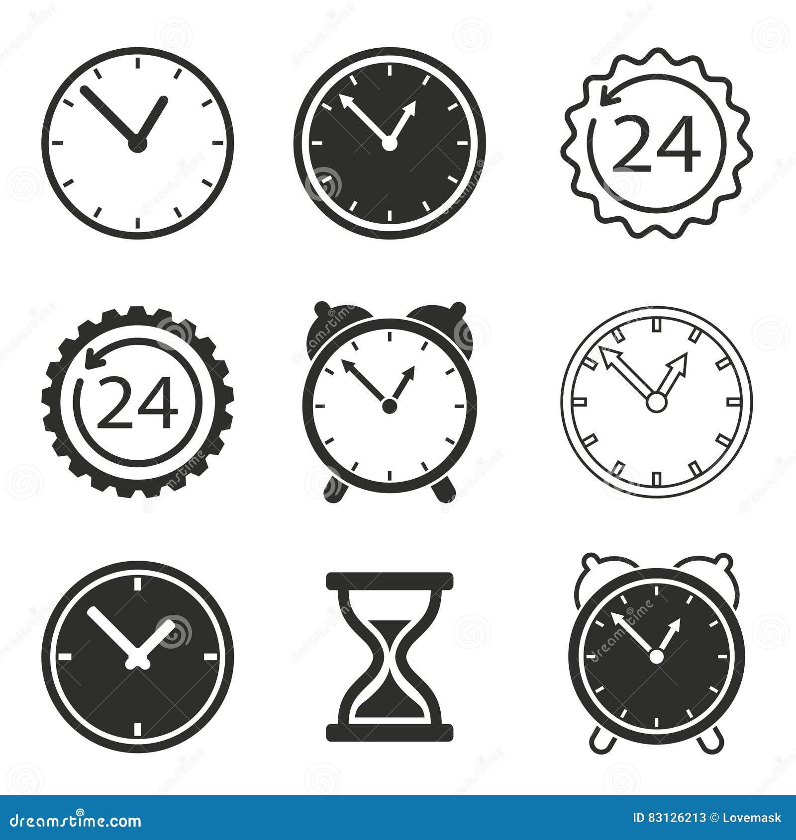Clock icon set. stock vector. Illustration of second - 83126213