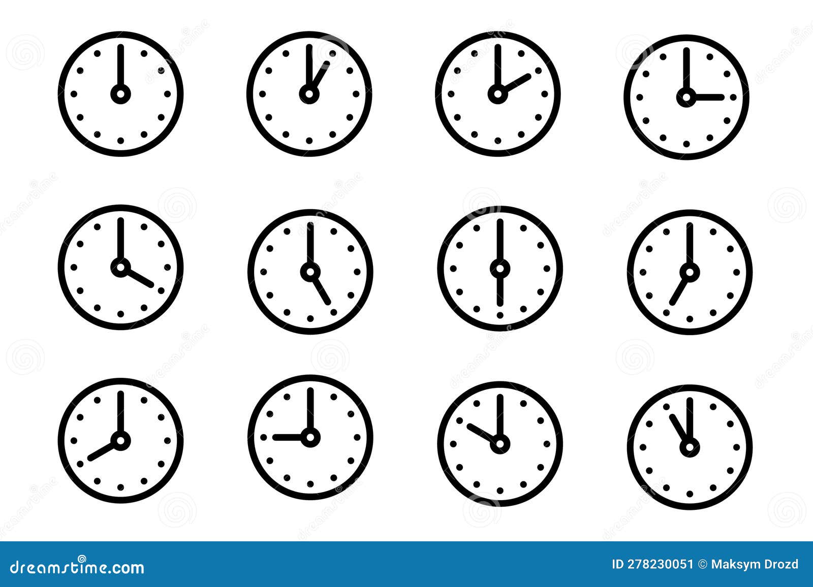Clock Icon. Set of Wall Clocks for Every Hour Stock Vector ...