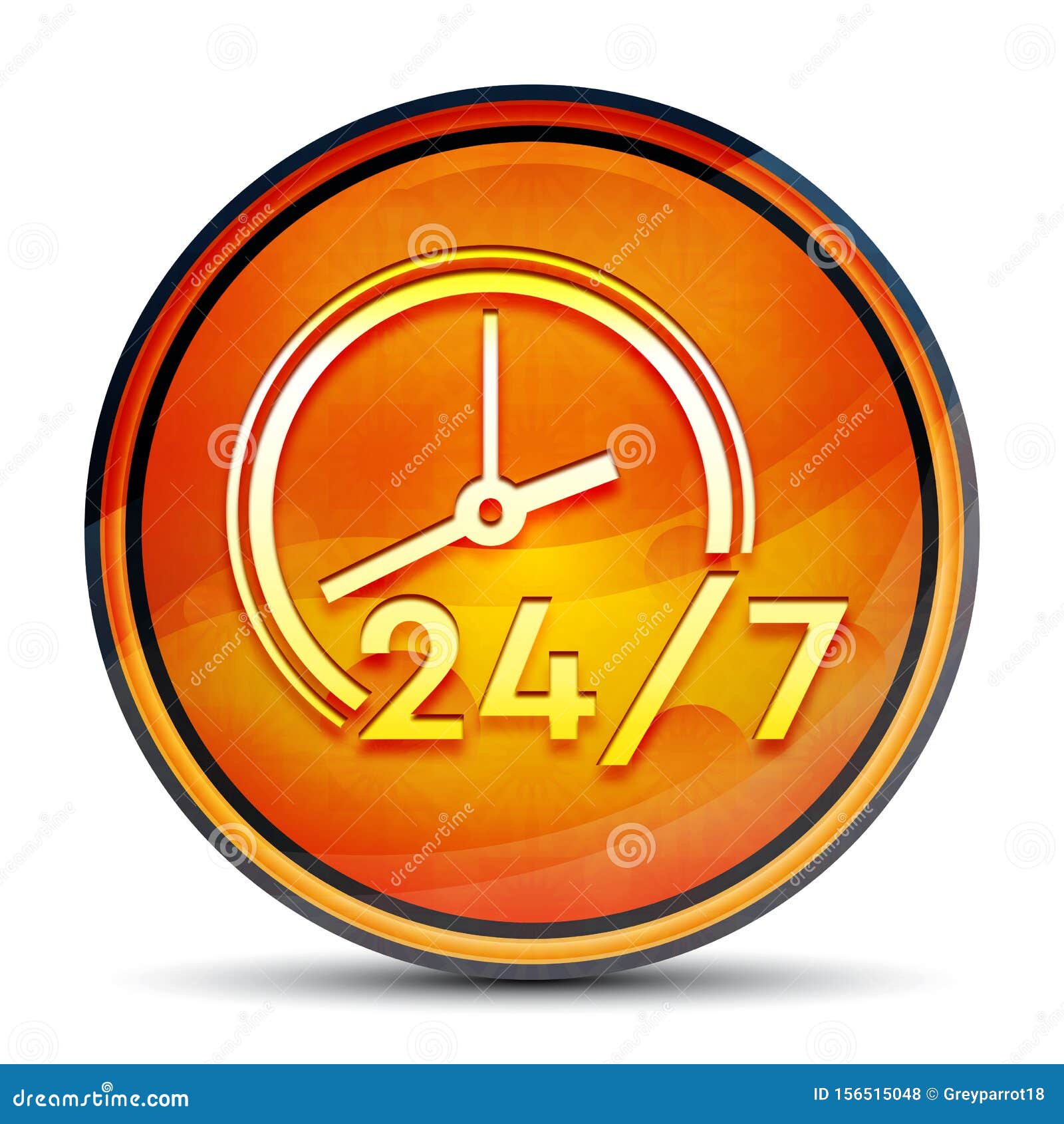 24/7 Clock Icon Shiny Bright Orange Round Button Illustration Stock ...