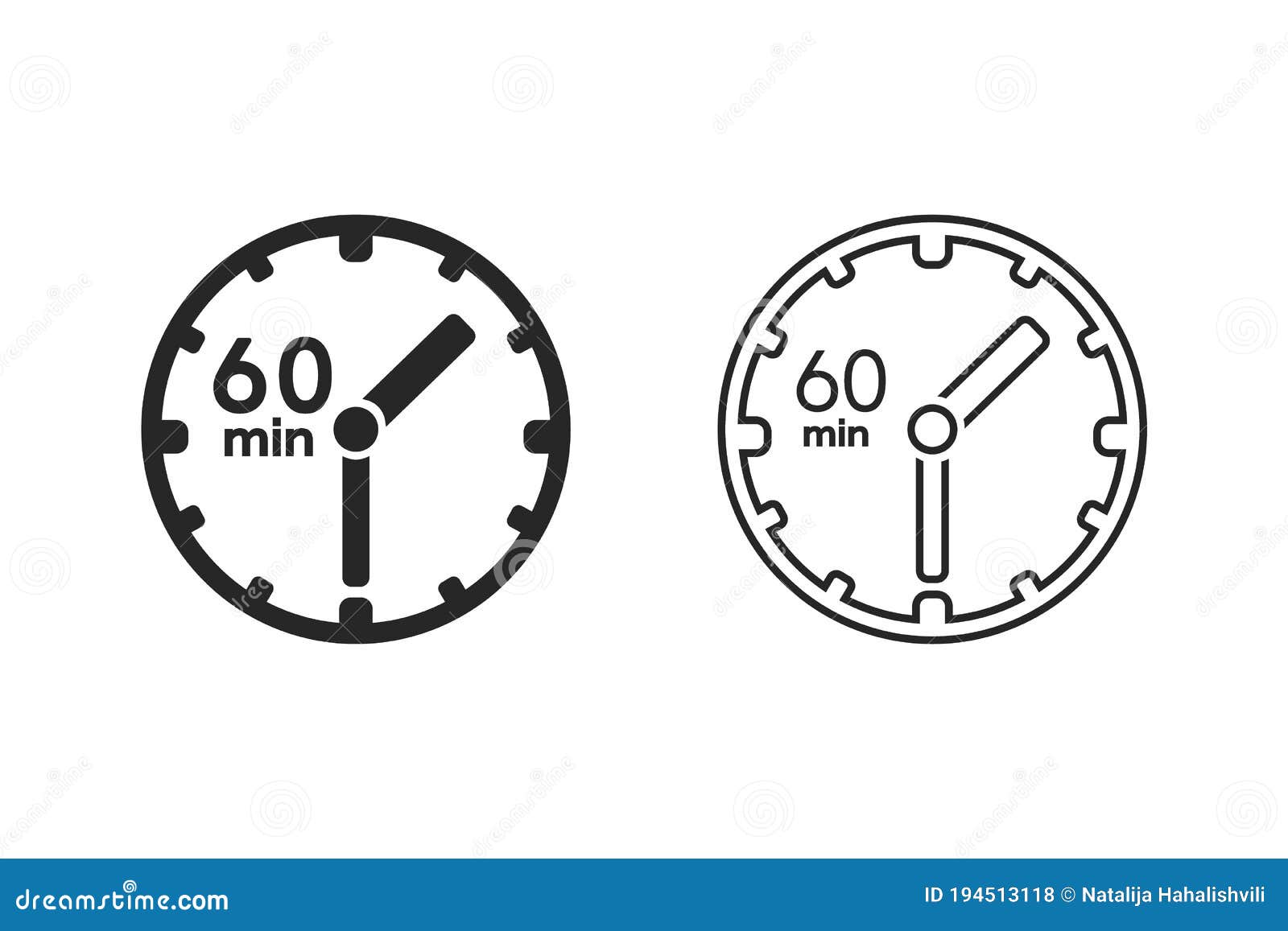 Clock Icon. Sign 60 Min. Vector on White Stock Vector - Illustration of ...