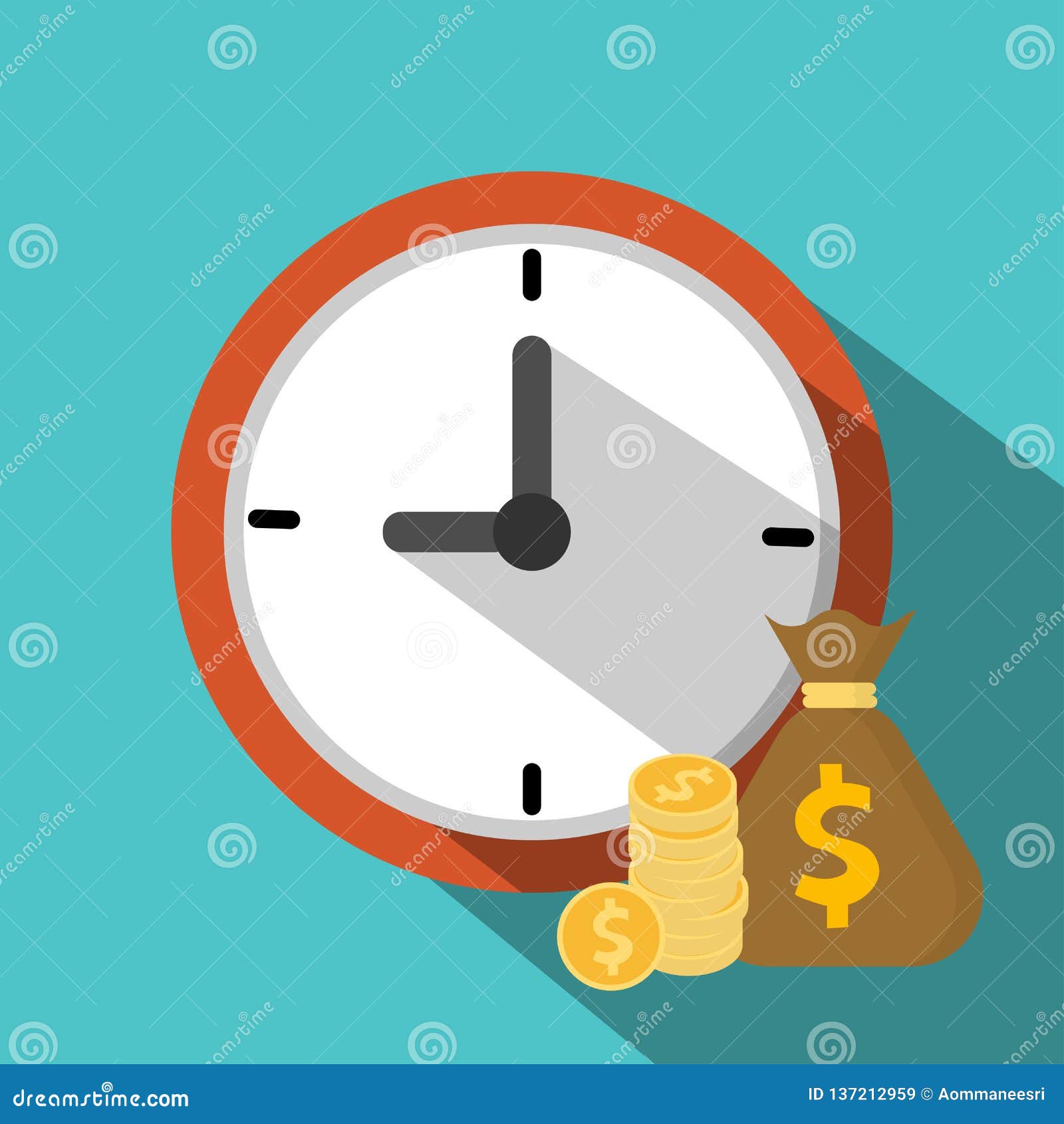 Clock Icon. Time is Money Concept Flat Design Stock Vector ...