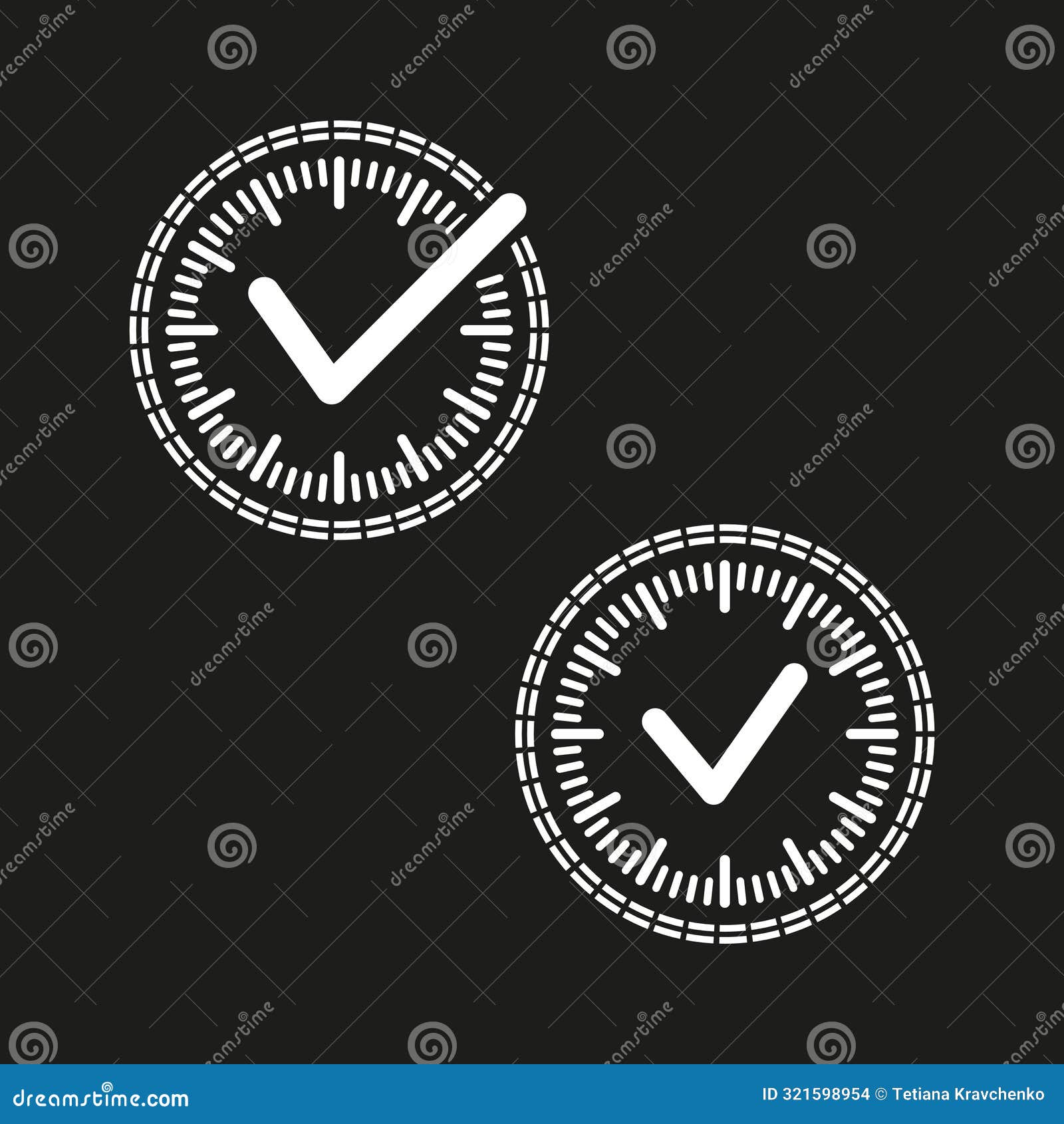 Clock Icons. Checkmark Symbols. Black and White Vector. Time Management ...