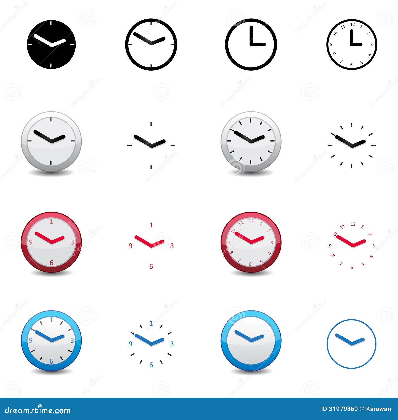 Clock icons stock vector. Illustration of icon, number - 31979860