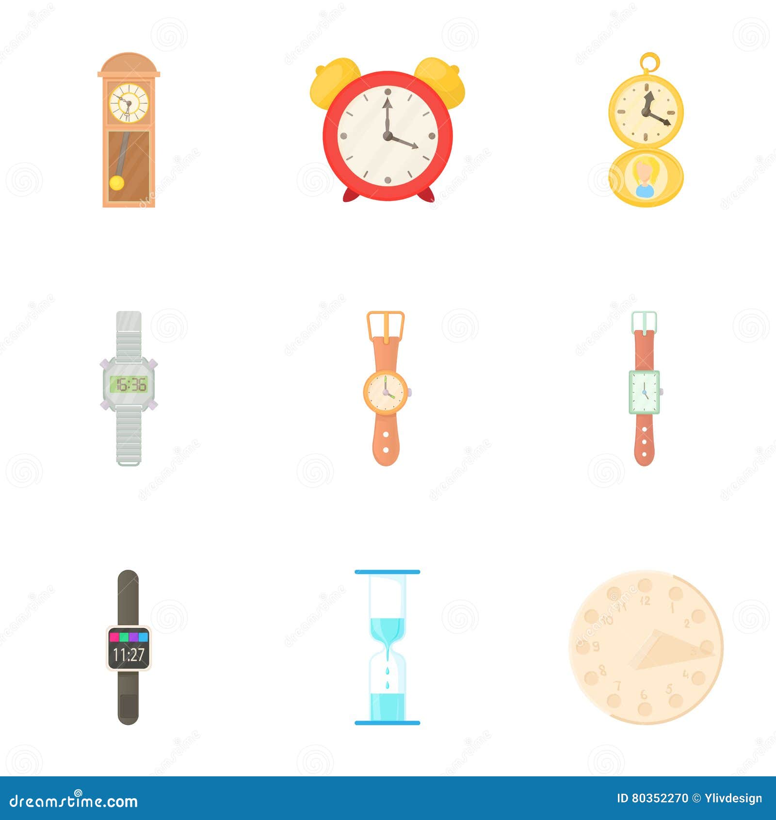 Clock Icons Set, Cartoon Style Stock Vector - Illustration of second ...
