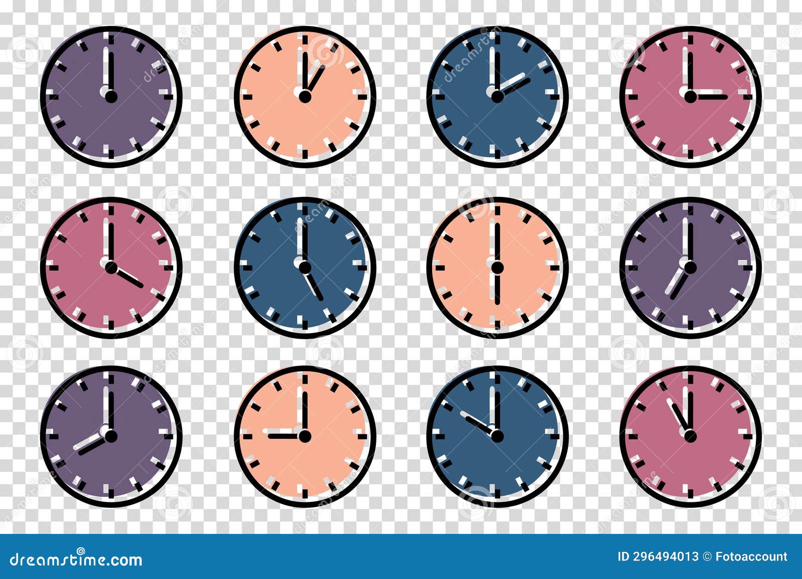 Clock Icons Set with Different Times - Vector Illustrations Isolated on ...