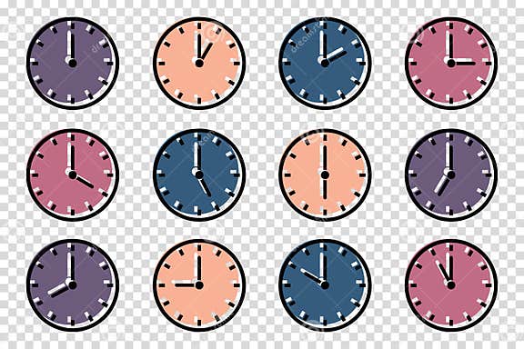 Clock Icons Set with Different Times - Vector Illustrations Isolated on ...