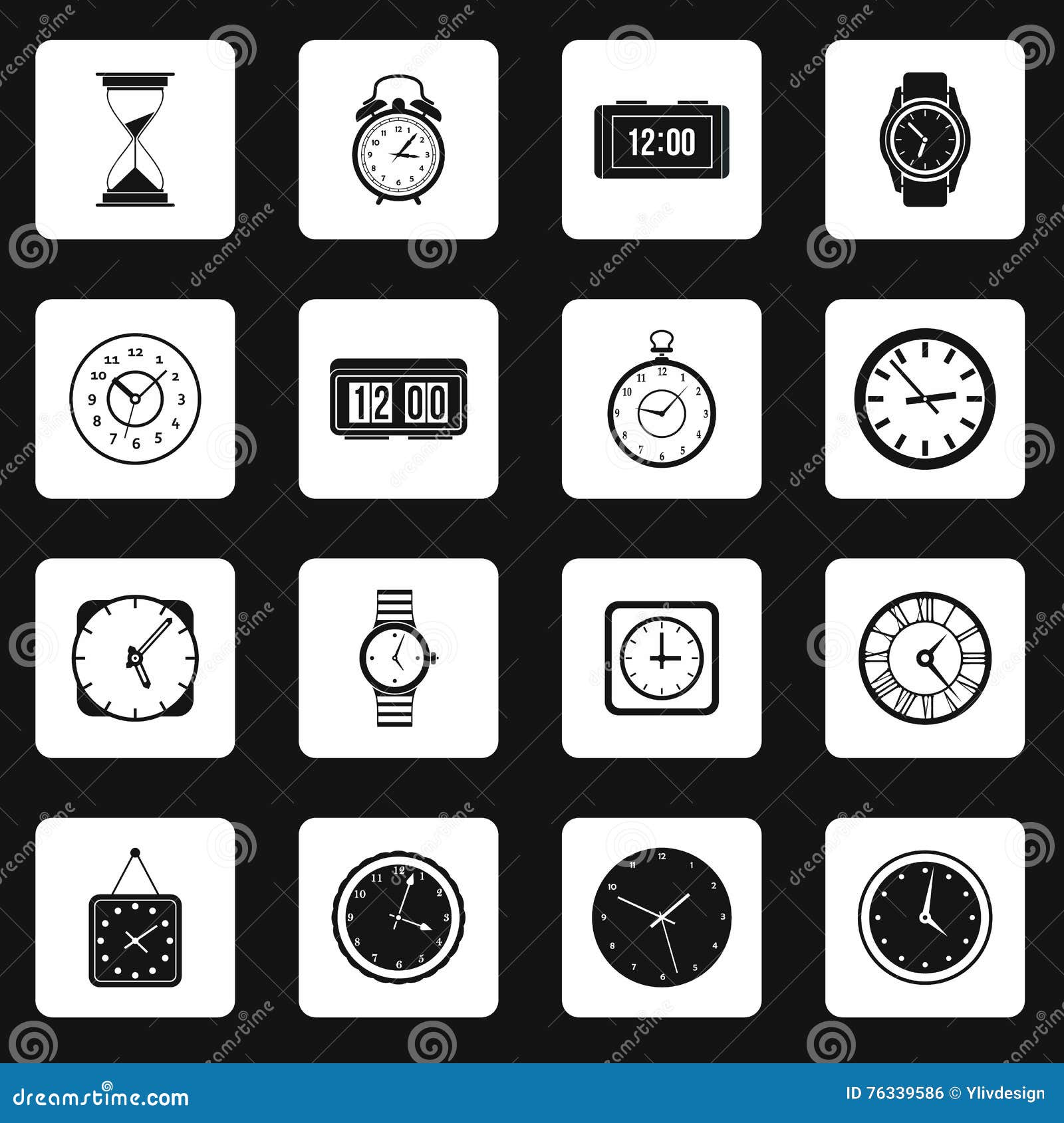 Clock Icons Set in Simple Style Stock Vector - Illustration of ...