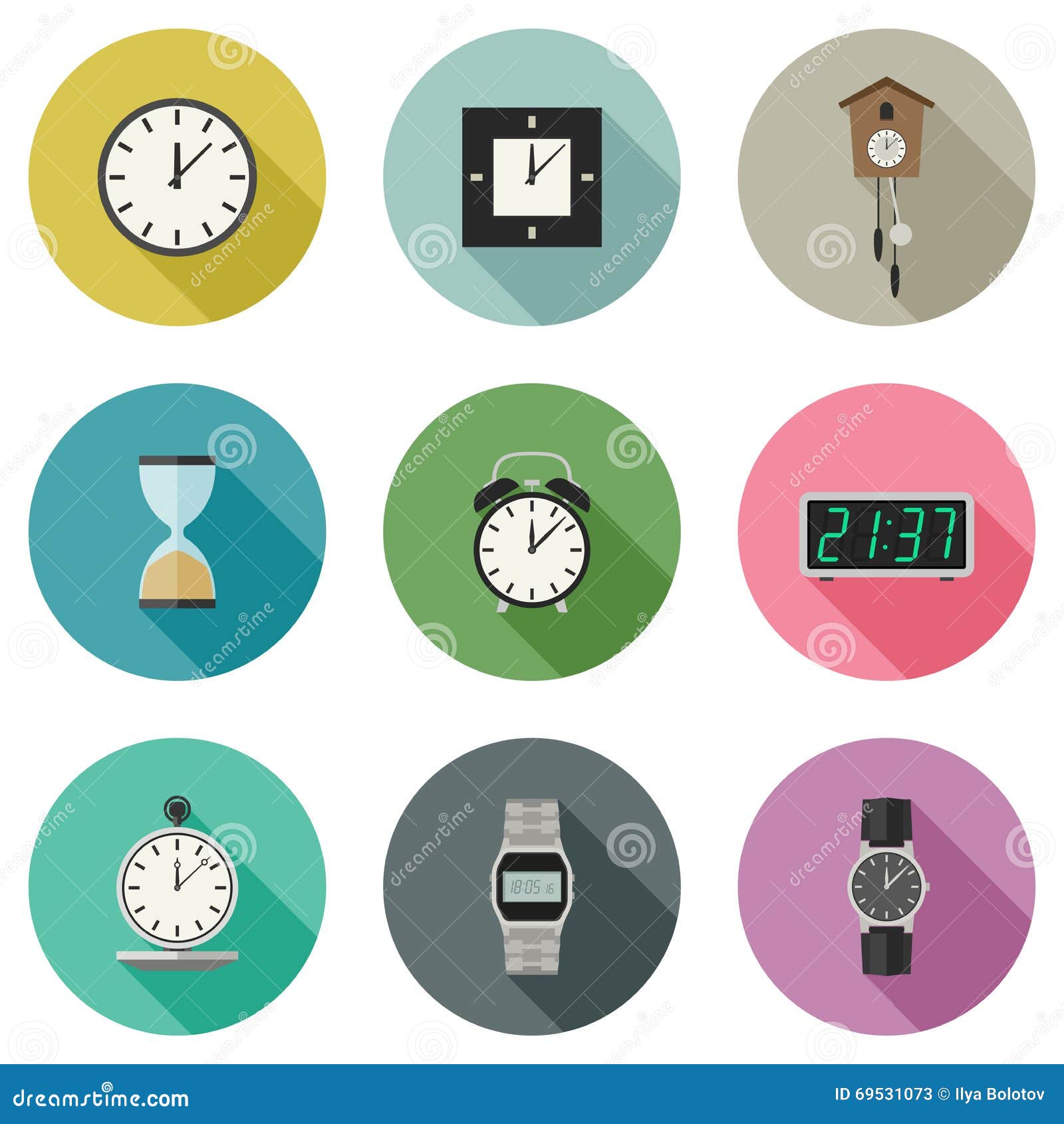 Clock icons set. stock vector. Illustration of second - 69531073