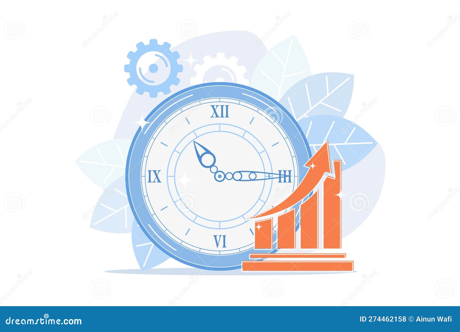 Clock and Increasing Chart. Workflow Productivity Increase, Work ...