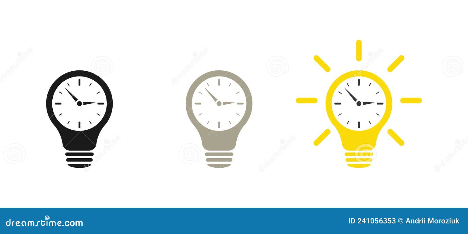 Clock Inside a Light Bulb. Time Concept. Icon Set Stock Illustration ...