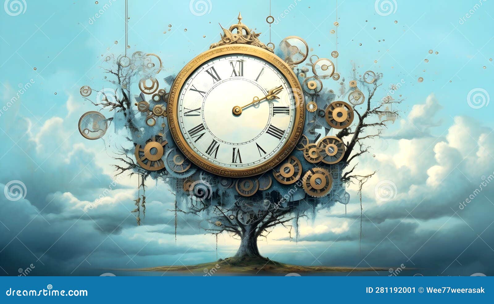 The Clock Inside of a Tree Surrounded by Clock Gears - GenerativeAI ...