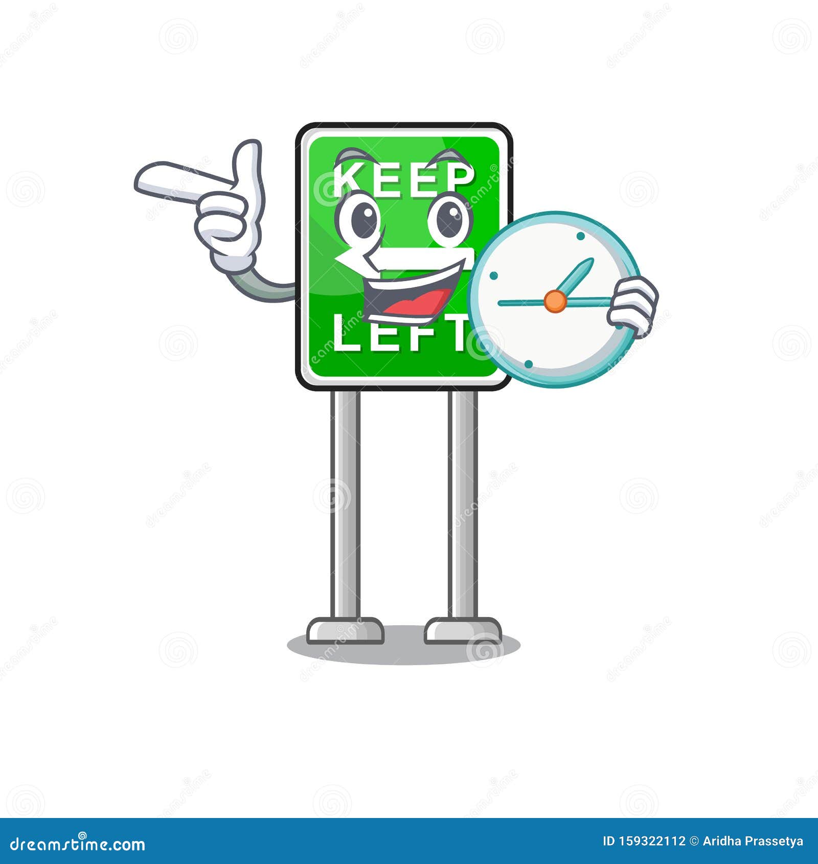 With Clock Keep Left Cartoon Isolated the Mascot Stock Vector ...