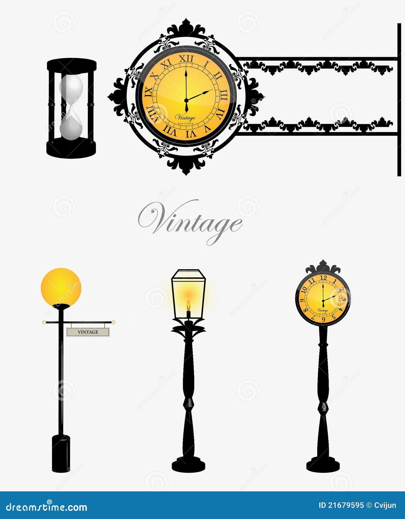 Clock and lamps stock vector. Illustration of light, minute - 21679595