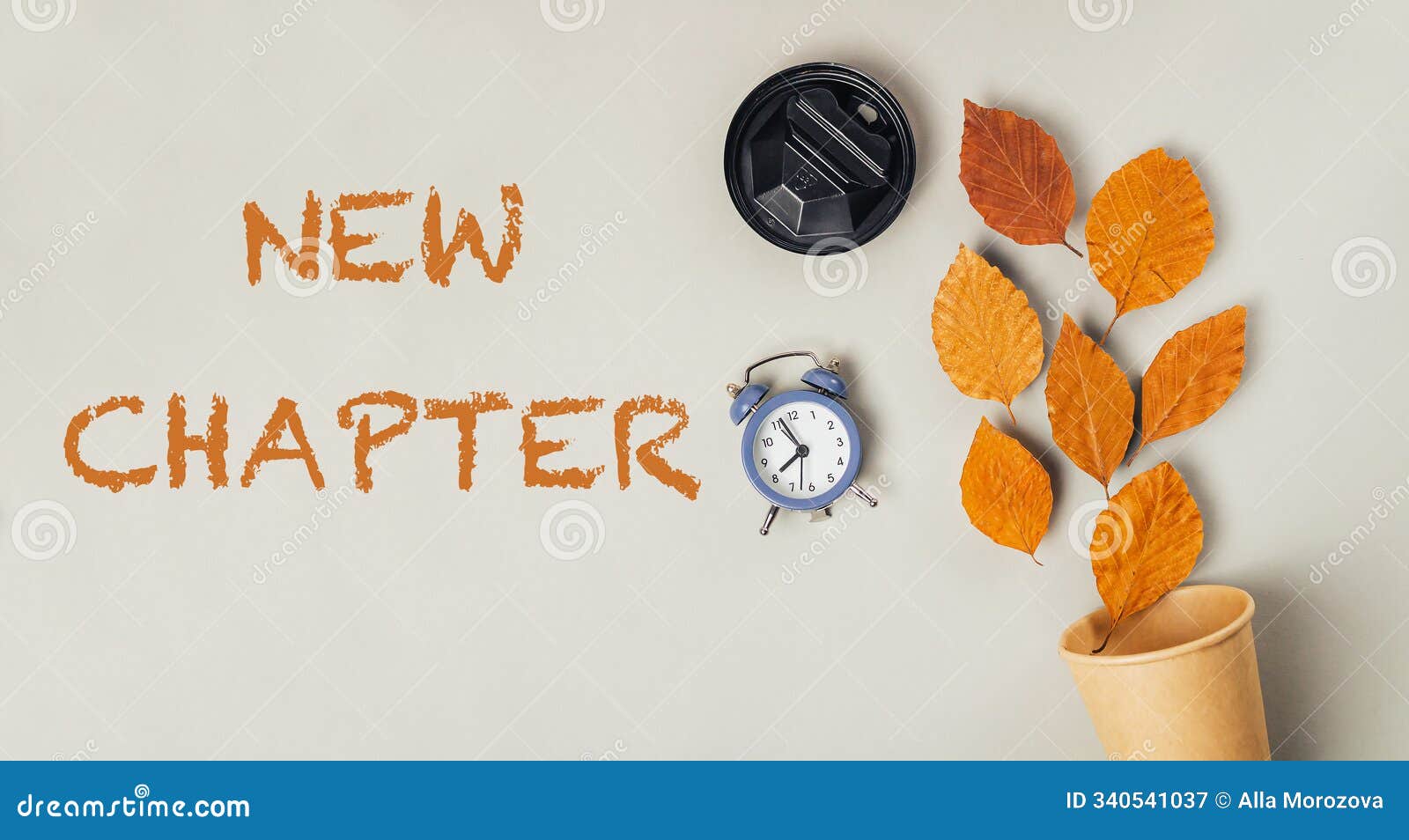 A Clock and Leaves are on a Wall with the Words New Chapter Written ...