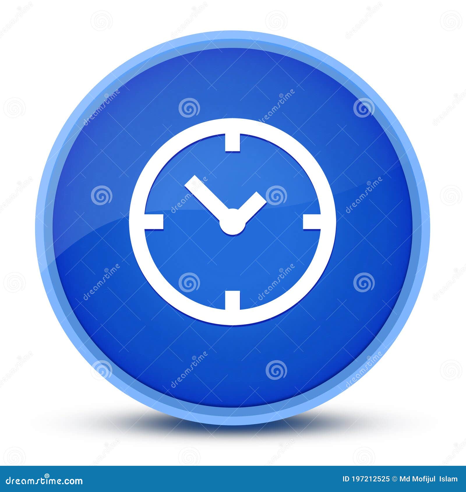 Clock Luxurious Glossy Blue Round Button with White Background Stock ...