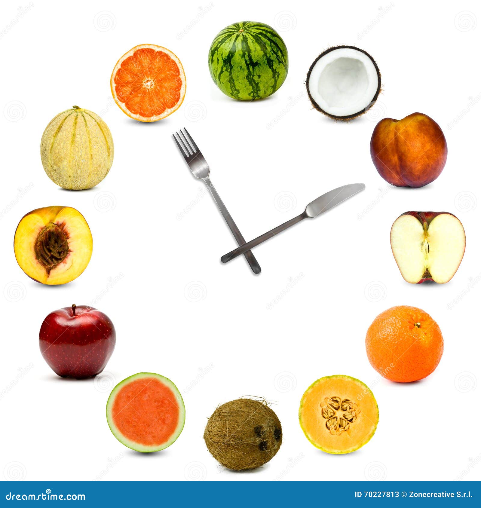 Clock Made of Different Fruit Composition Set Isolated on White Stock ...