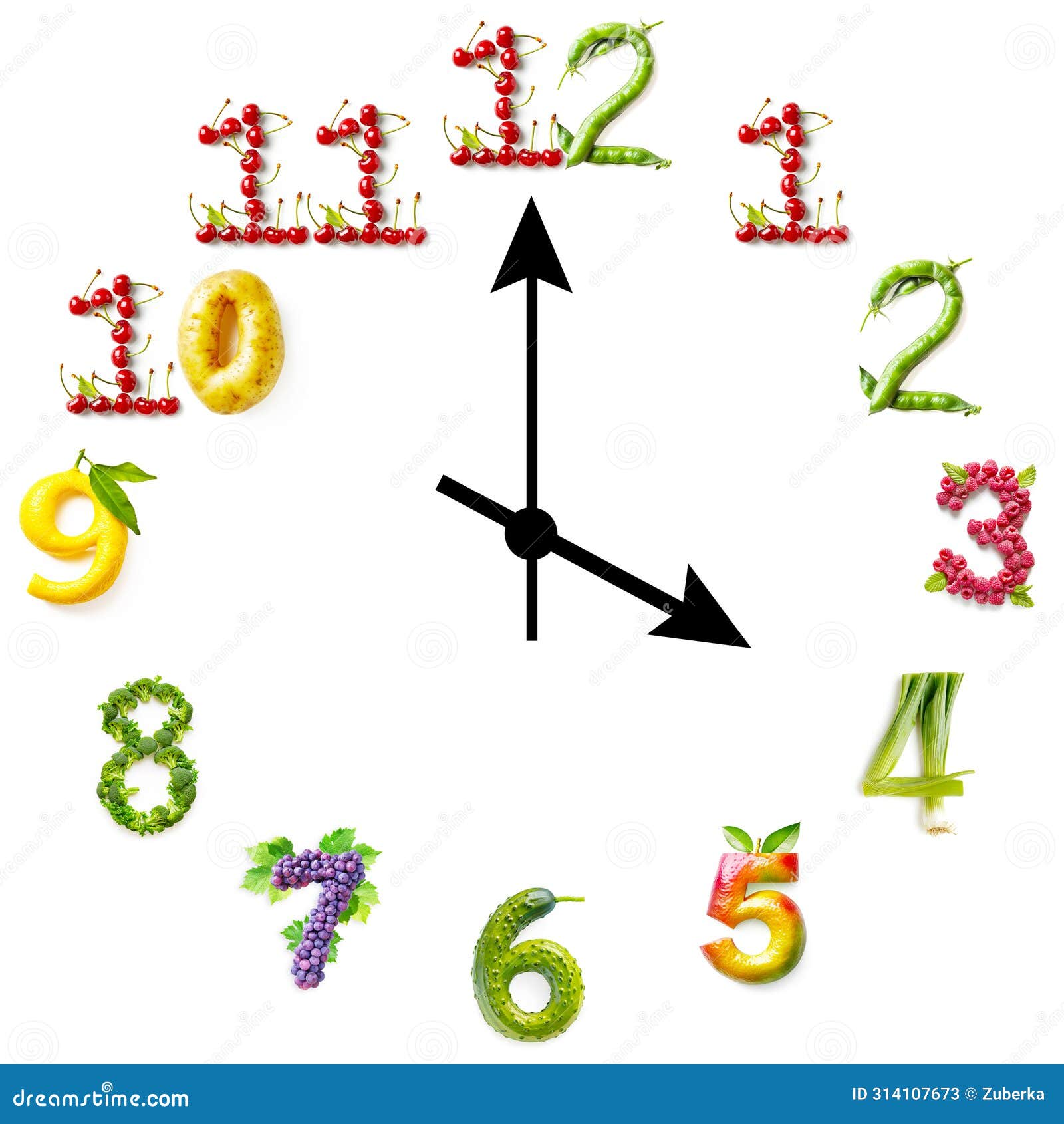 Clock Made of Fruits and Vegetables Isolated Stock Illustration ...