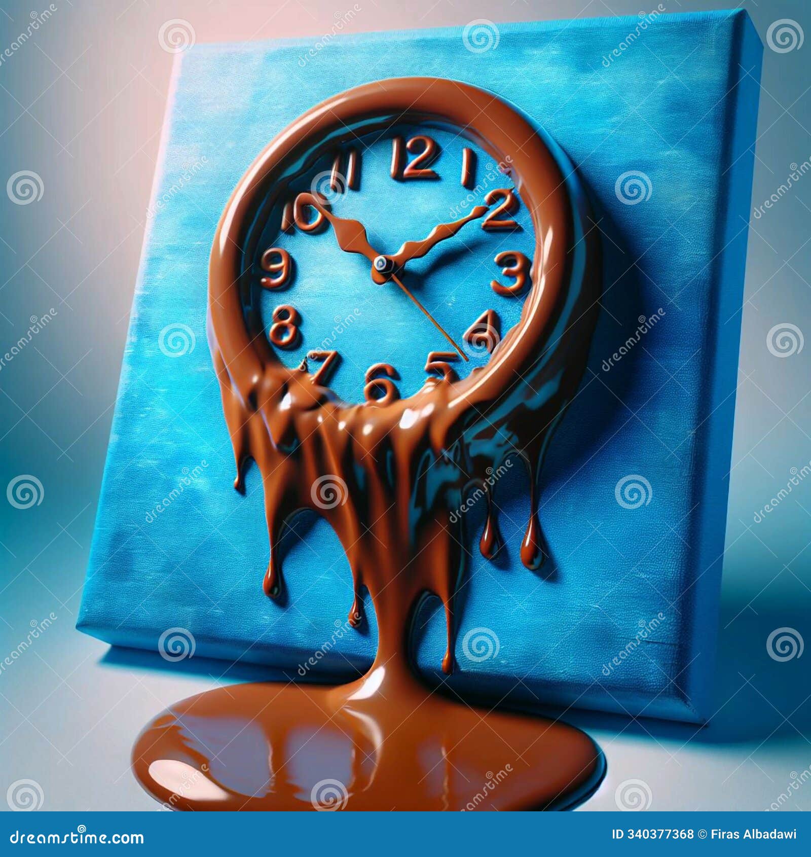 A Clock Made of Melting Chocolate, Dripping Down a Blue Canvas. Stock ...