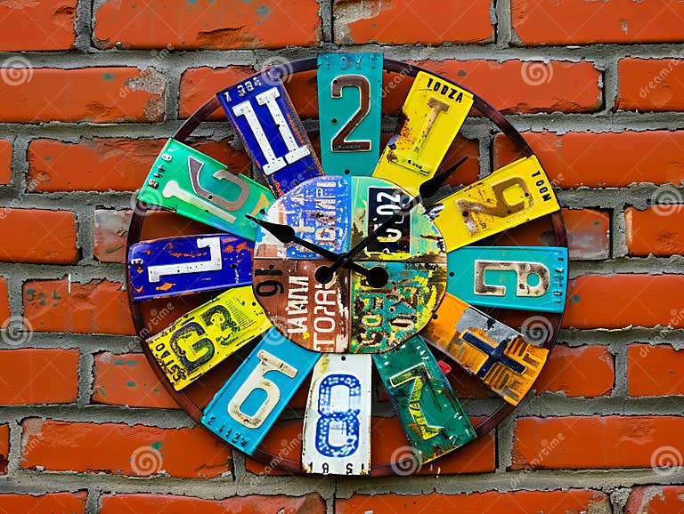 A Clock Made from Old License Plates Stock Photo - Image of license ...