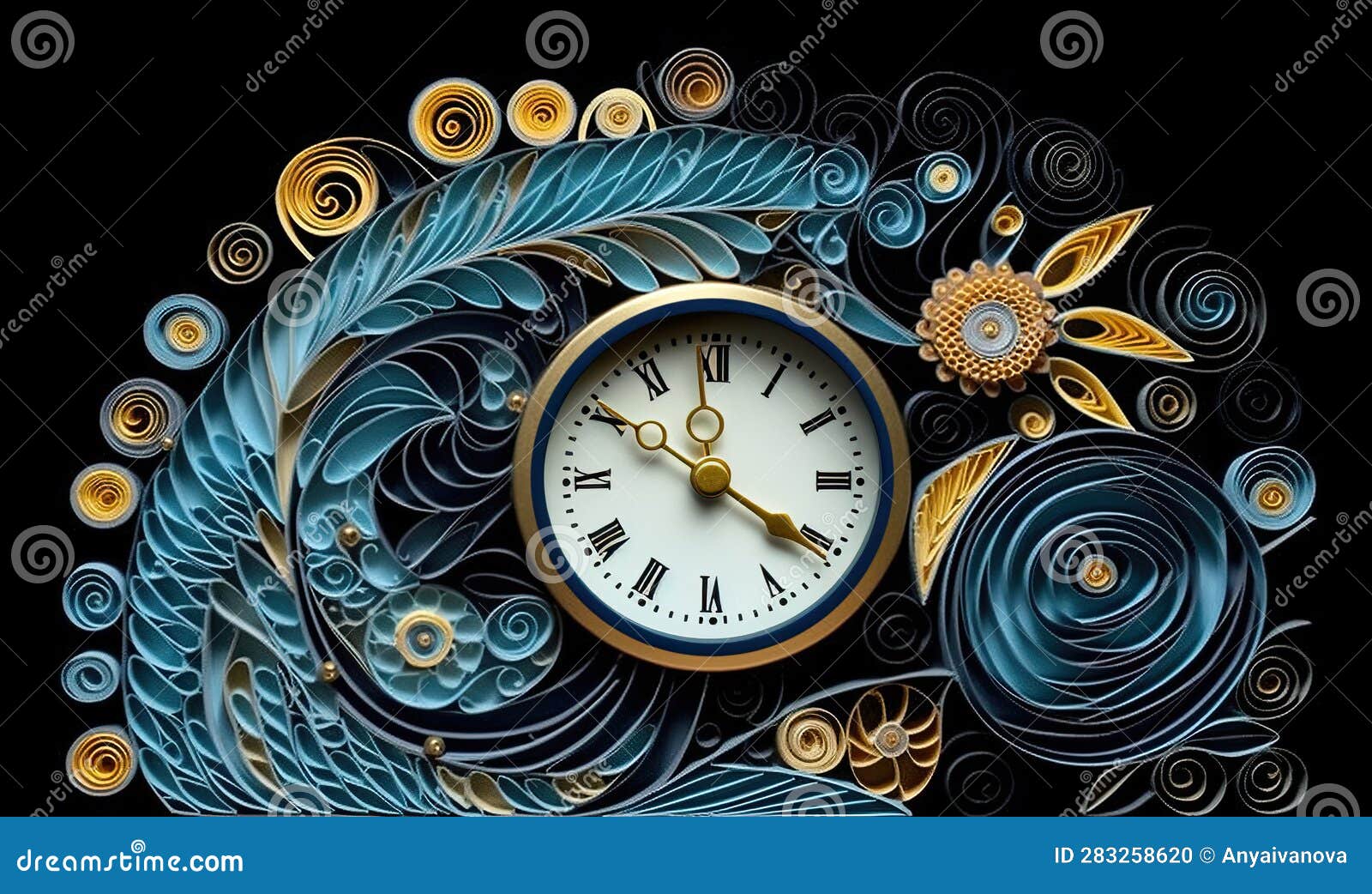 A Clock Made Out of Paper with Blue and Yellow Swirls. Generative AI ...