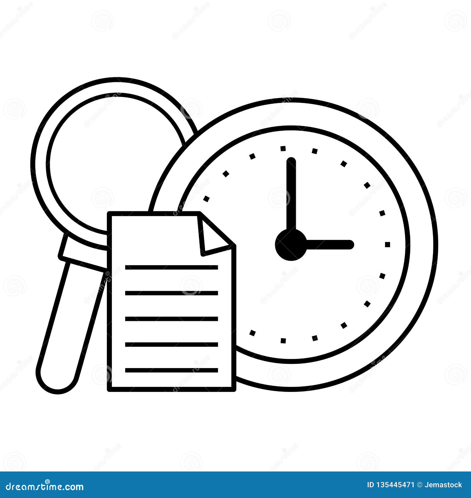 Clock with Magnifying Glass and Timer Stock Vector - Illustration of ...