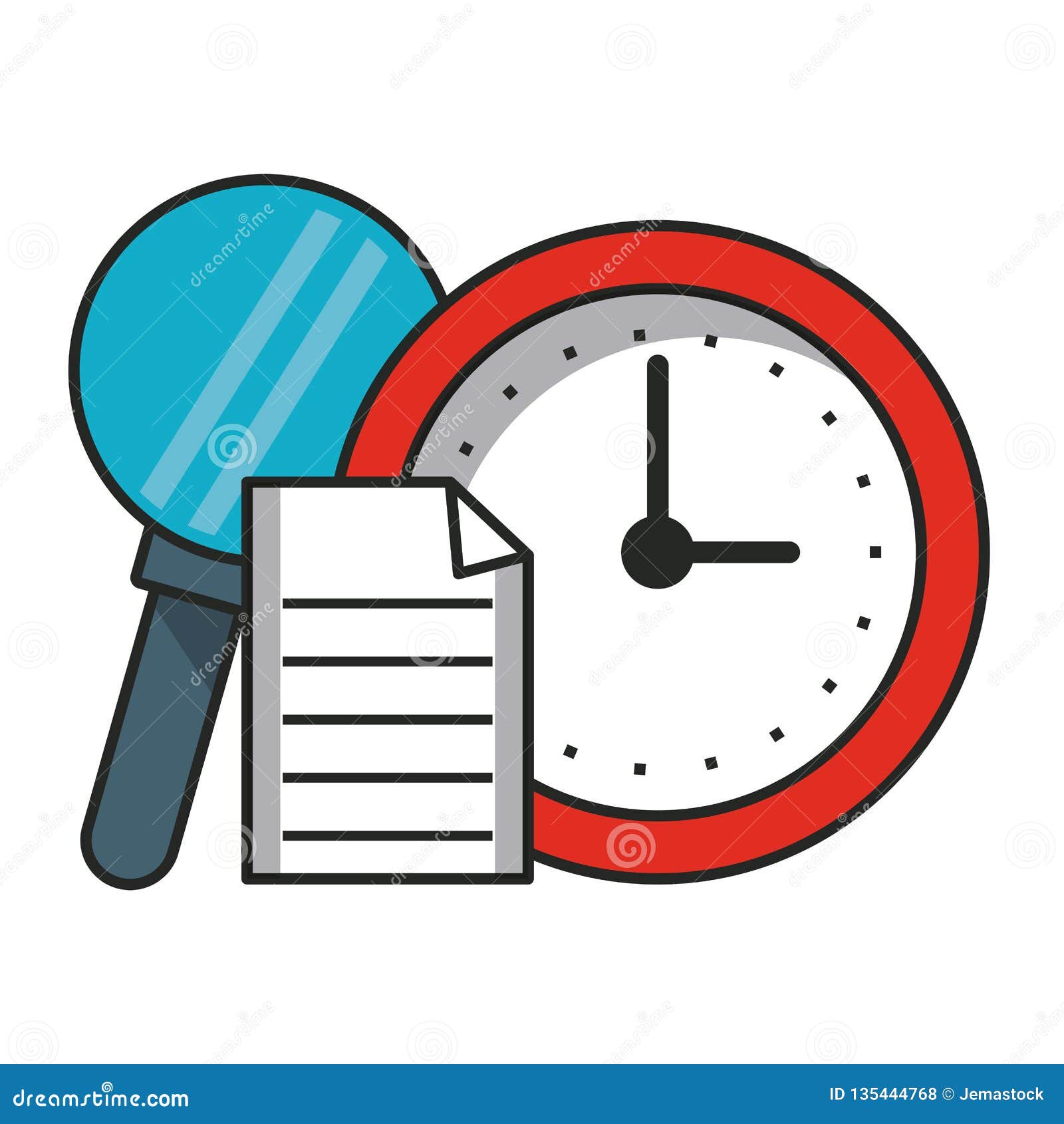 Clock With Magnifying Glass And Timer Vector Illustration ...