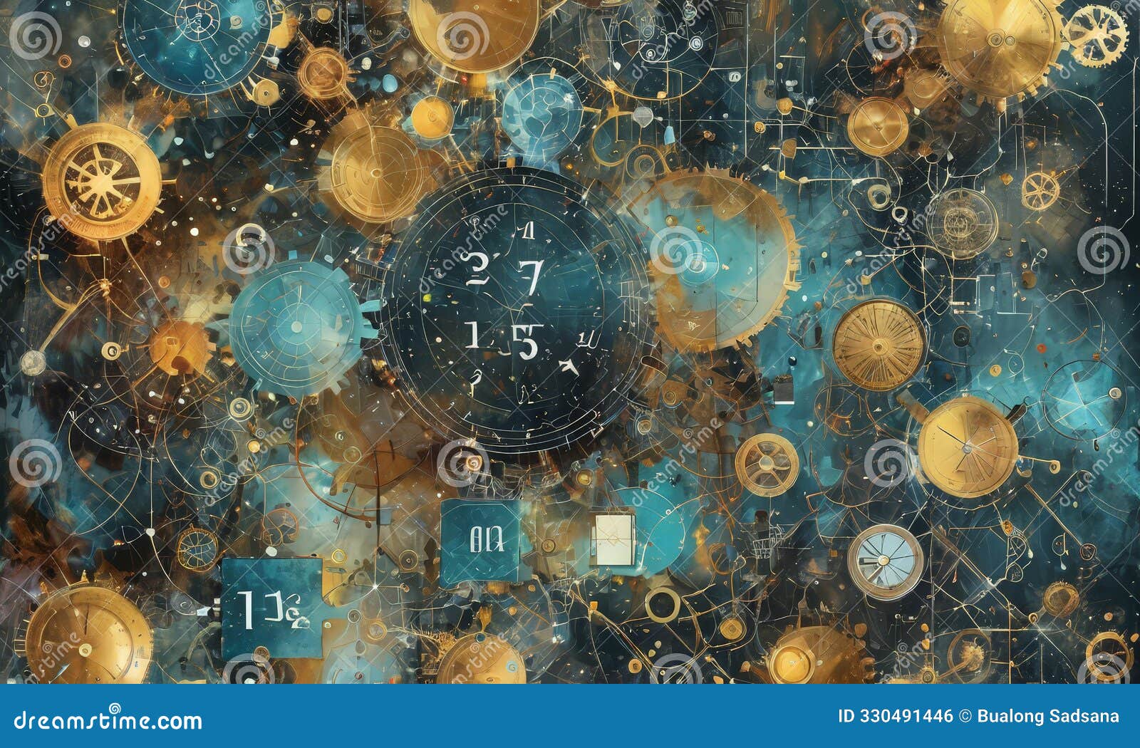 Clock with Many Different Clocks and Numbers Stock Illustration ...