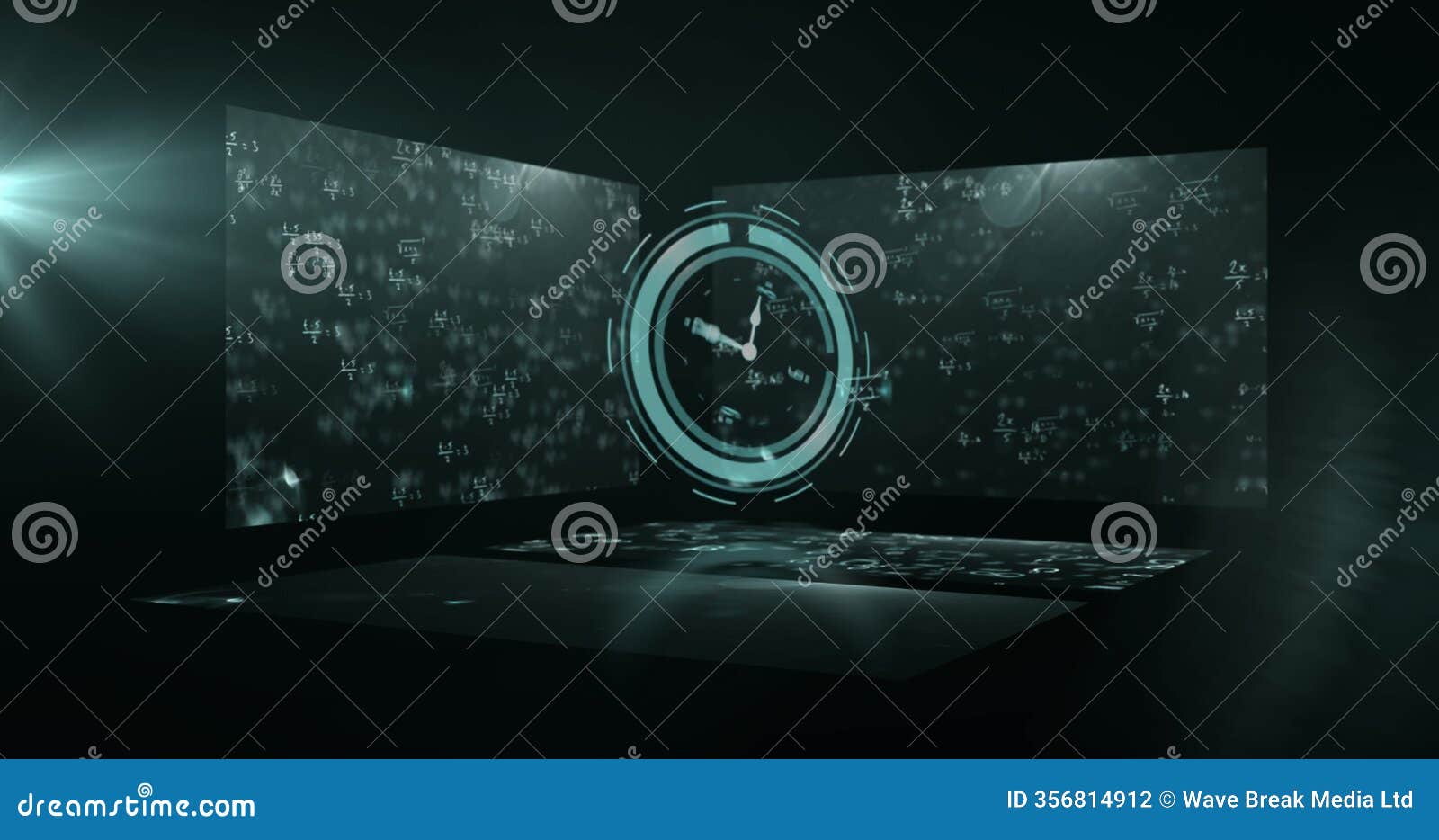 Clock and Mathematical Formulas Image Over Dark Background Stock Photo ...