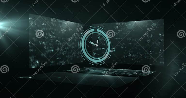 Clock and Mathematical Formulas Image Over Dark Background Stock Photo ...