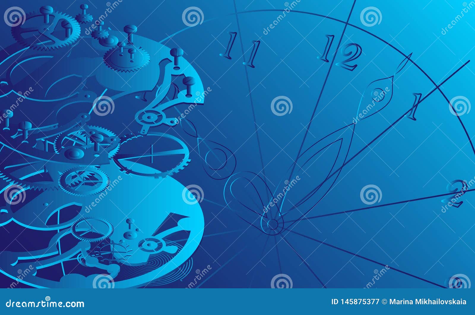 Clock Mechanism in Disassembled Form. Abstract Background from Details ...