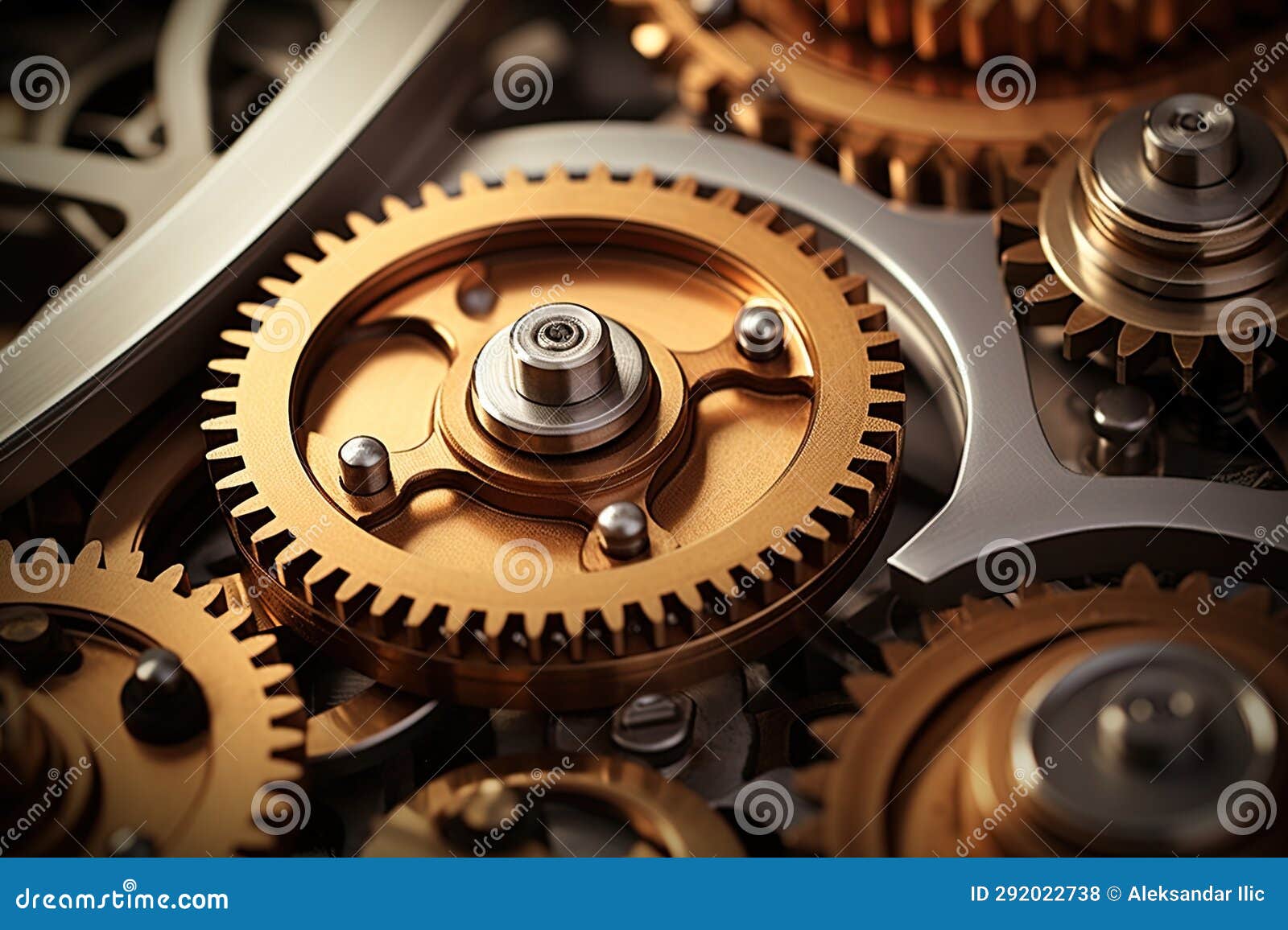 Clock Mechanism with Gears and Cogs. Closeup Macro Shot. Generative Ai ...