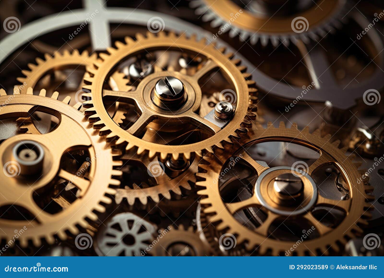 Clock Mechanism with Gears and Cogs. Closeup Macro Shot. Generative Ai ...