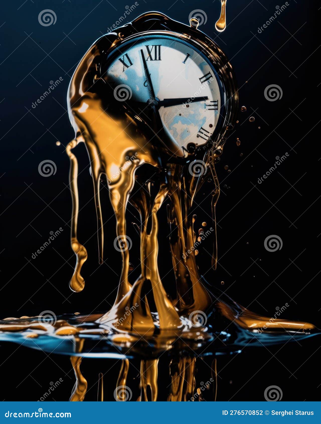 A Clock that is Melting in Some Liquid. AI Generative Image. Stock ...
