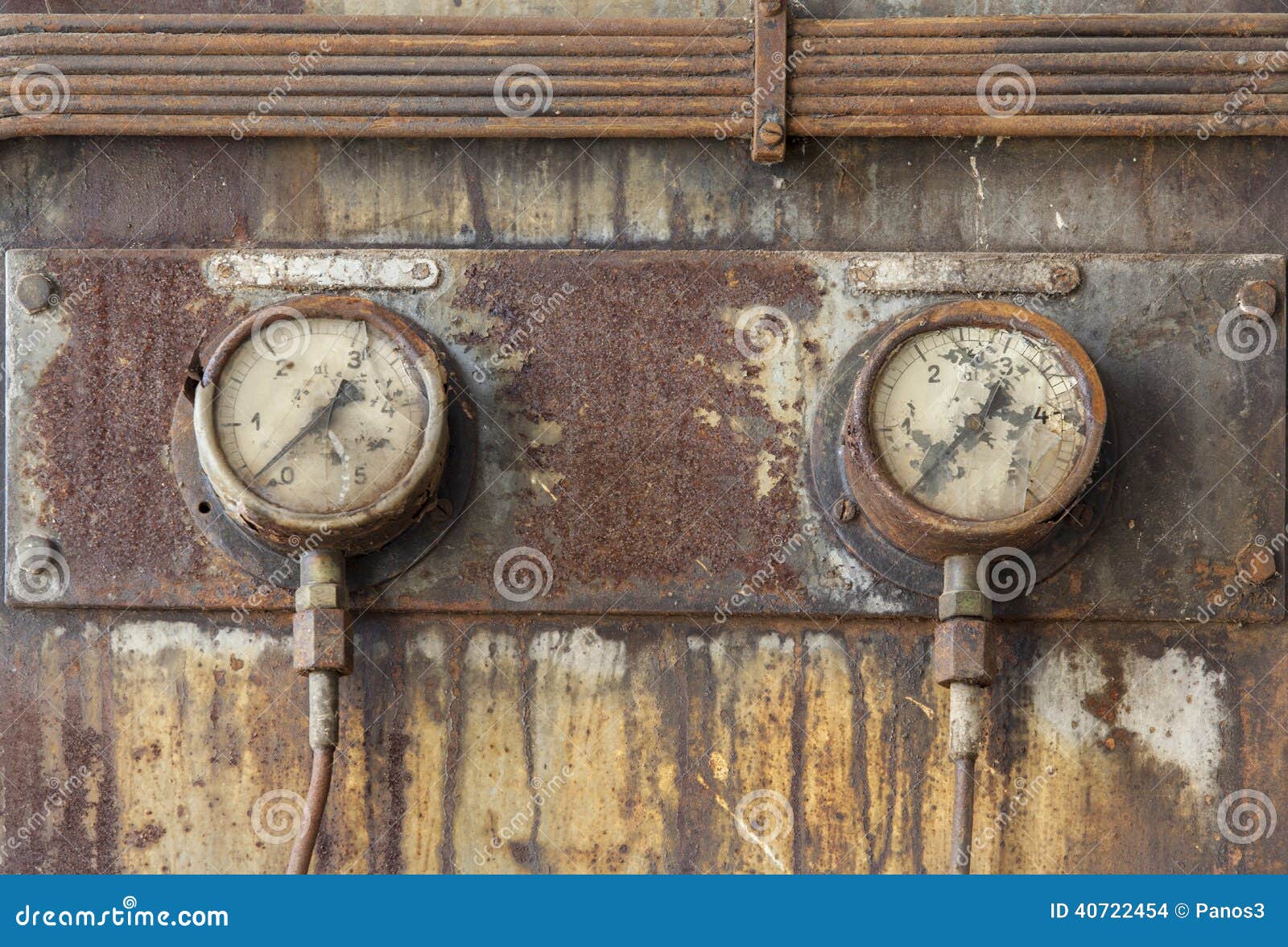 Clock Meters of an Old Diesel Engine Stock Photo - Image of steel ...