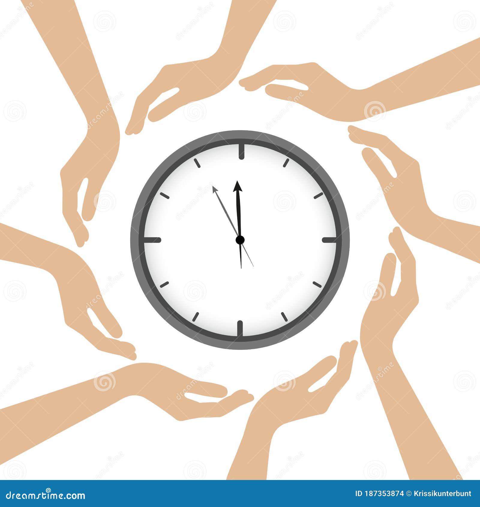 Clock in the Middle of Human Hands Stock Vector - Illustration of flat ...