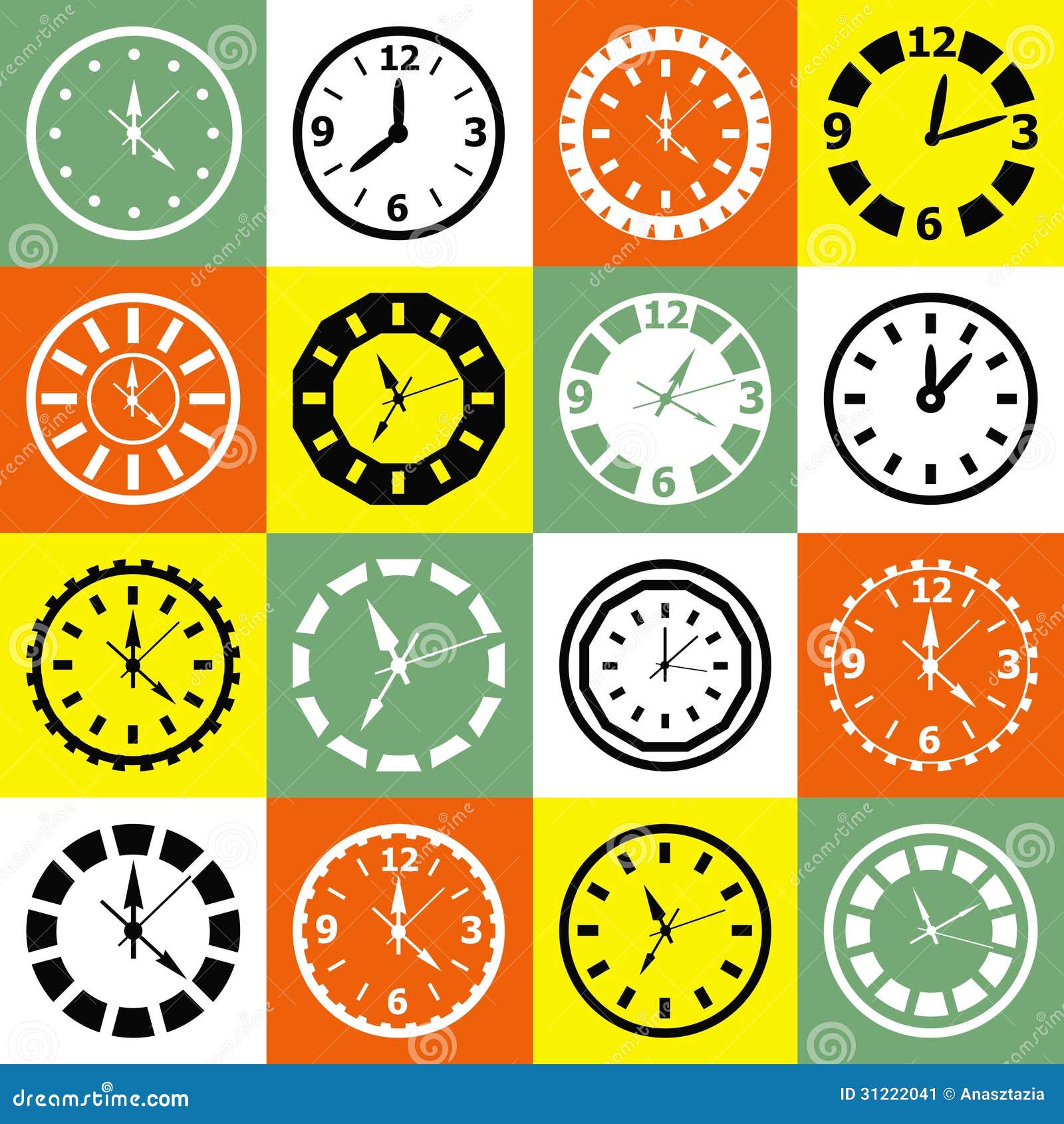 Clock Mosaic And Scratched Real Time Watermark With Lines Cartoon ...
