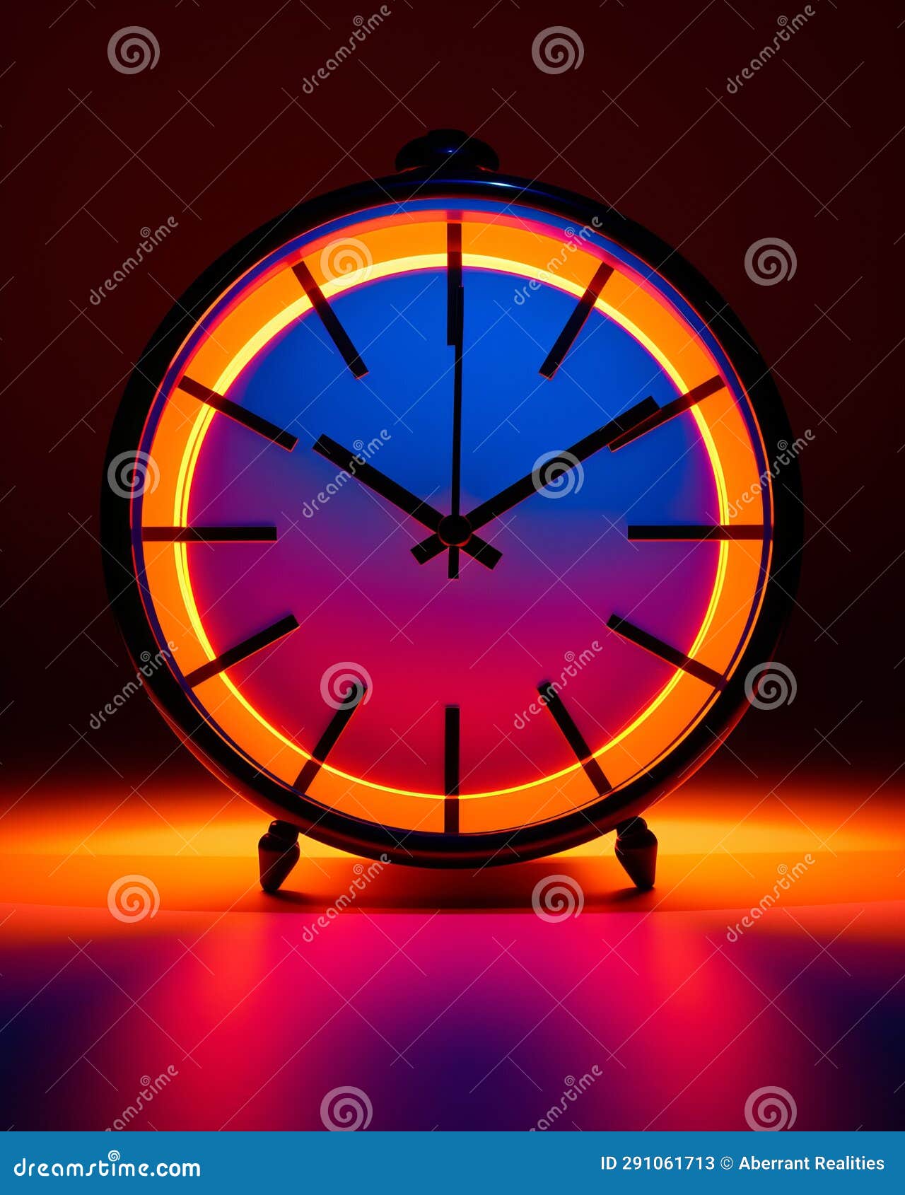 A Clock with Neon Lights on it in a Dark Room Stock Illustration ...