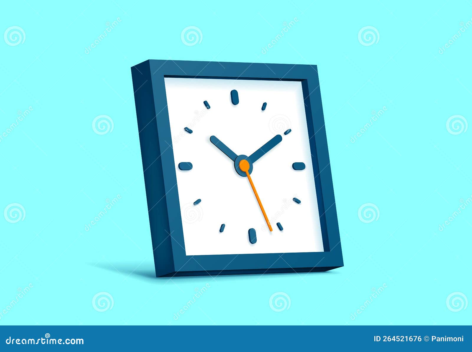 Clock Squre Icon in Flat Style, Blue 3d Timer on Turquoise Background ...