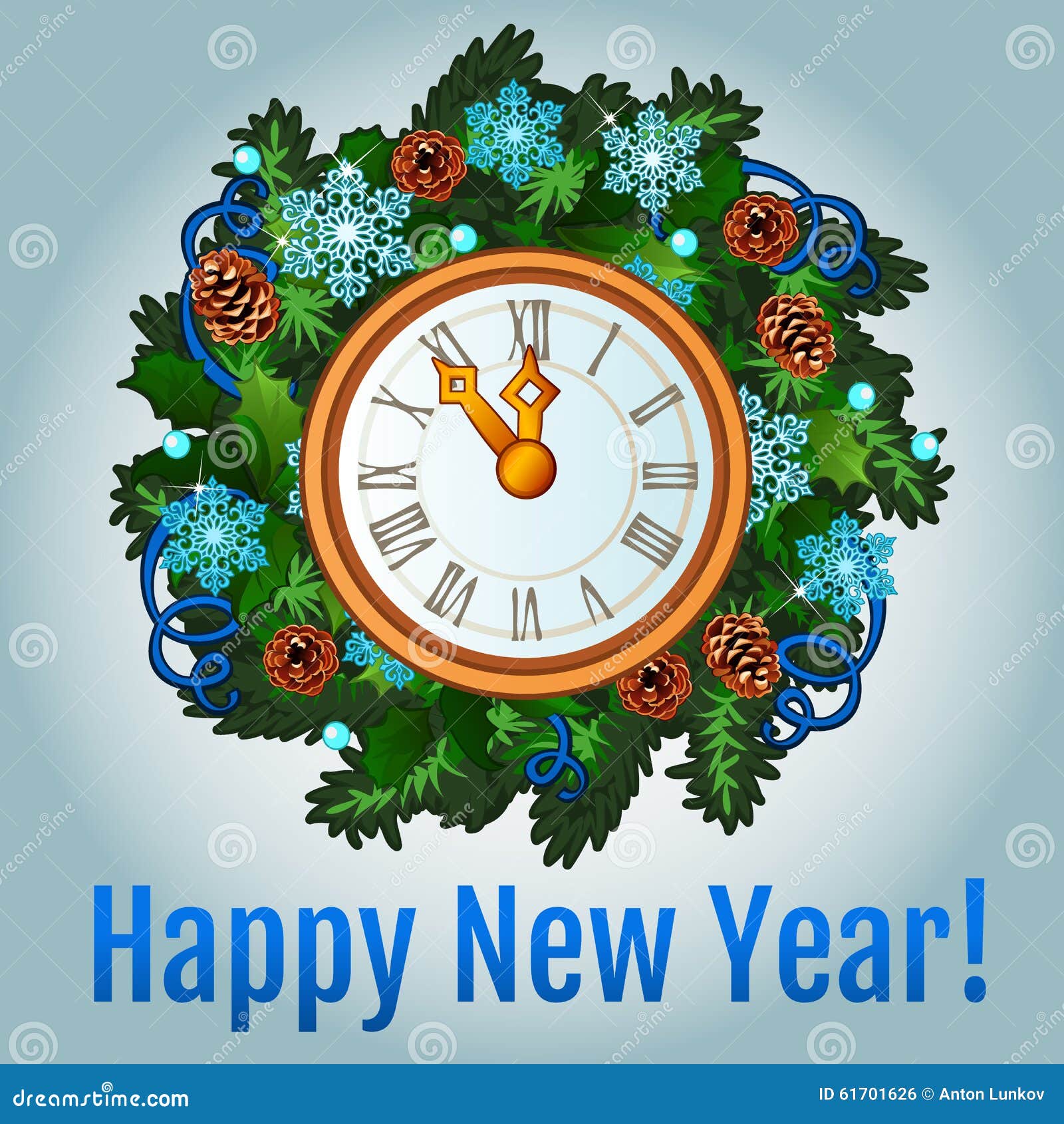 Clock with New Year Decorations Stock Vector - Illustration of ...