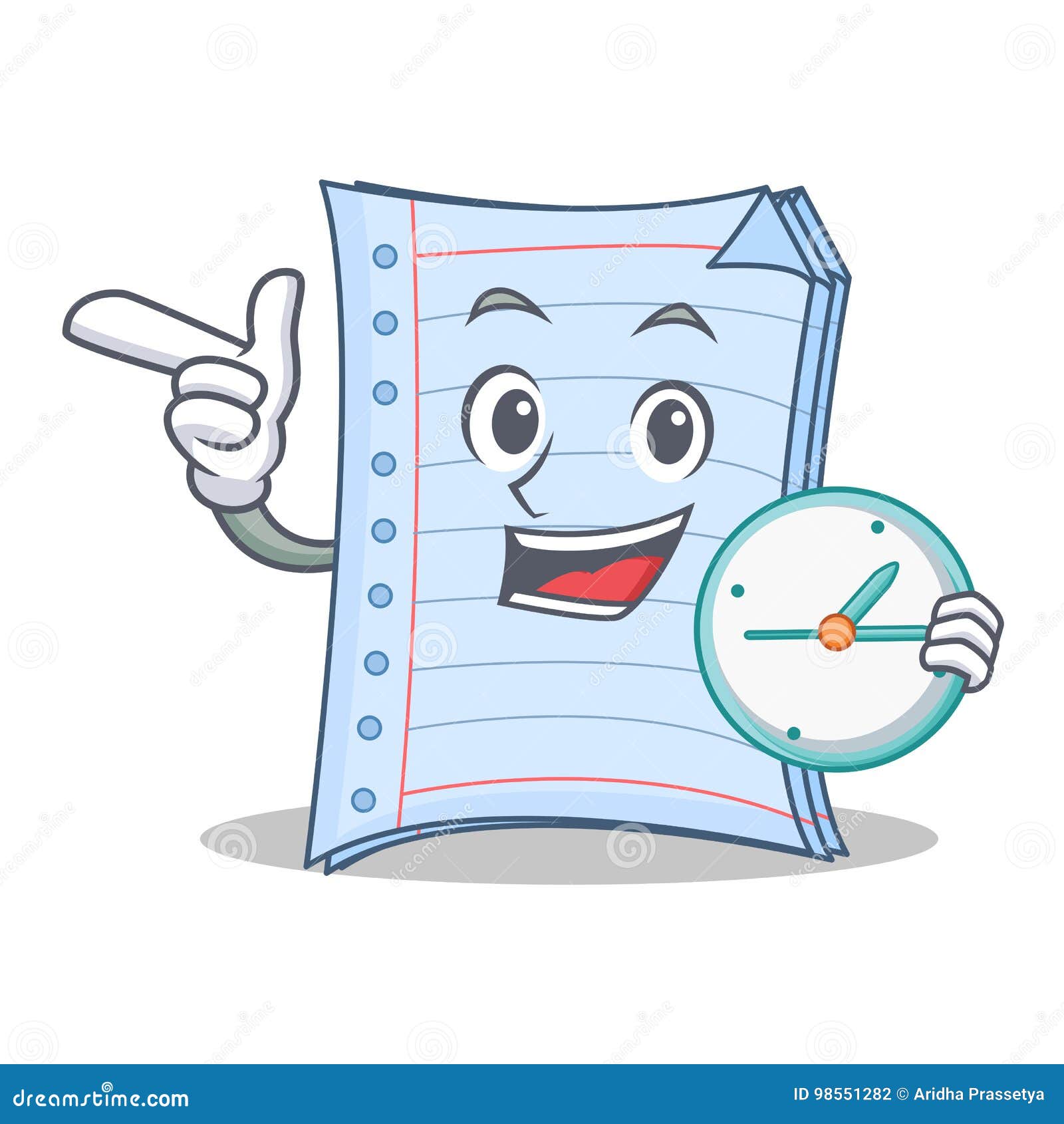 With Clock Notebook Character Cartoon Style Stock Vector - Illustration ...